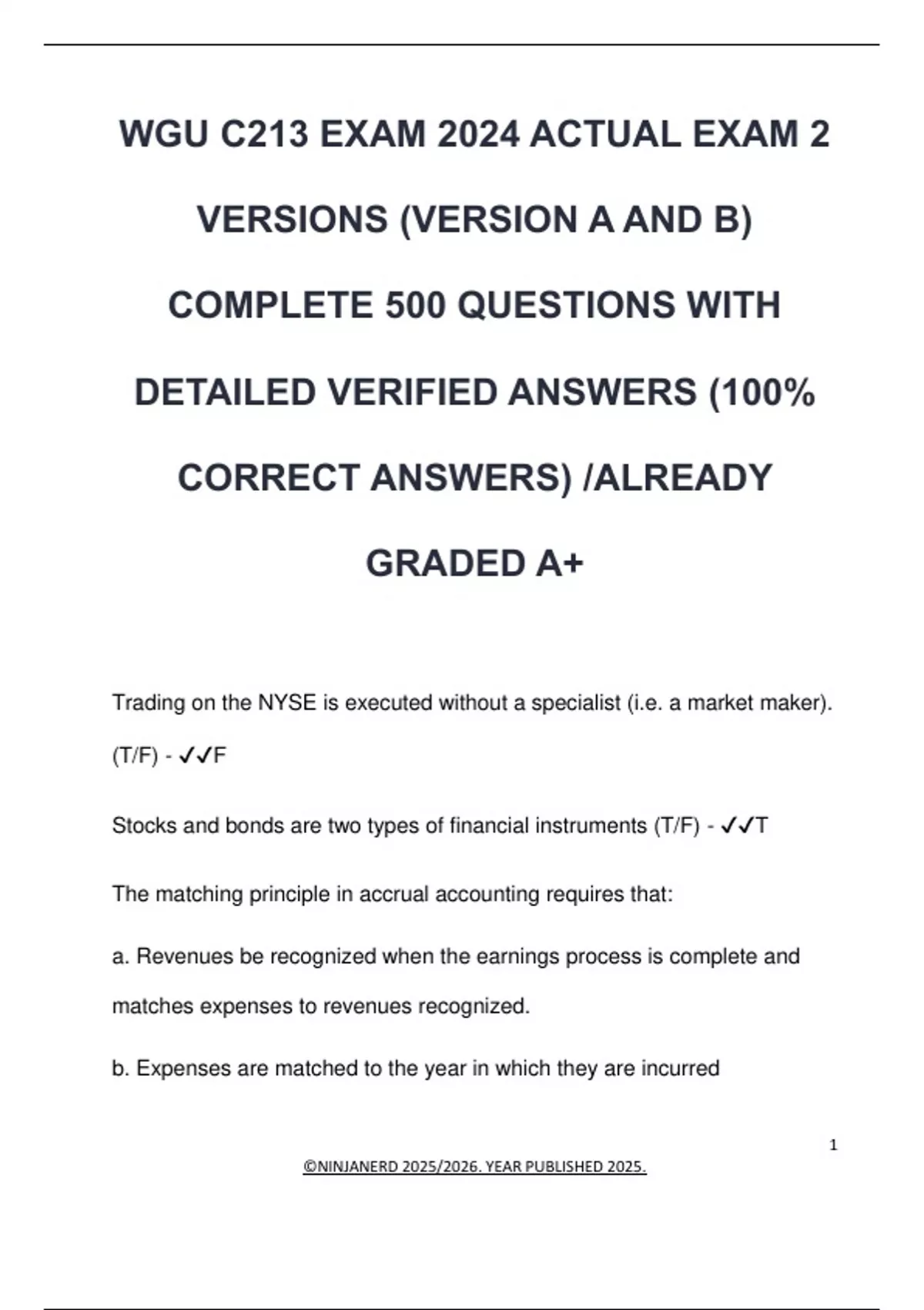WGU C213 EXAM 2024 ACTUAL EXAM 2 VERSIONS (VERSION A AND B) COMPLETE ...