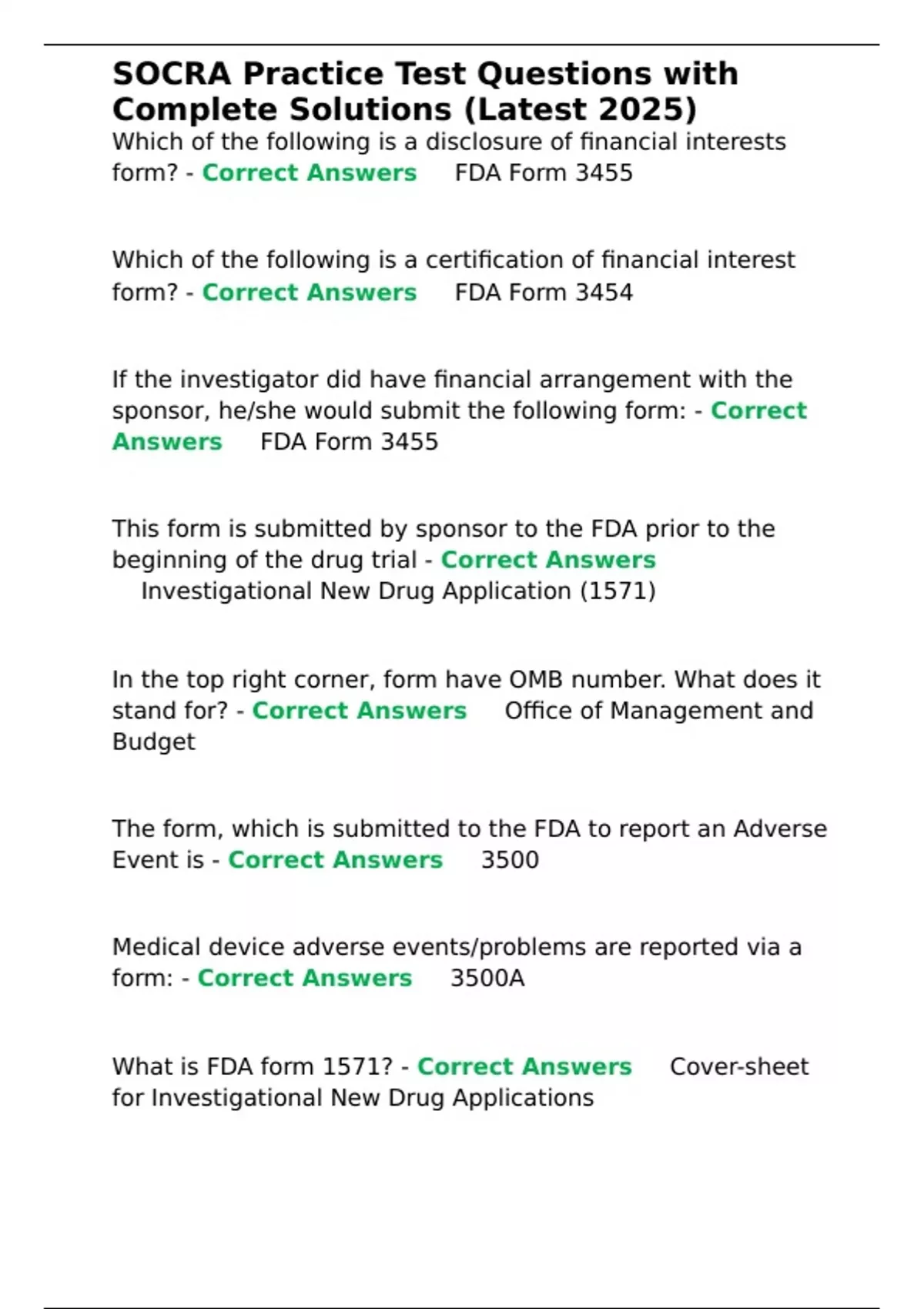 Summary SOCRA Practice Test Questions with Complete Solutions (Latest ...