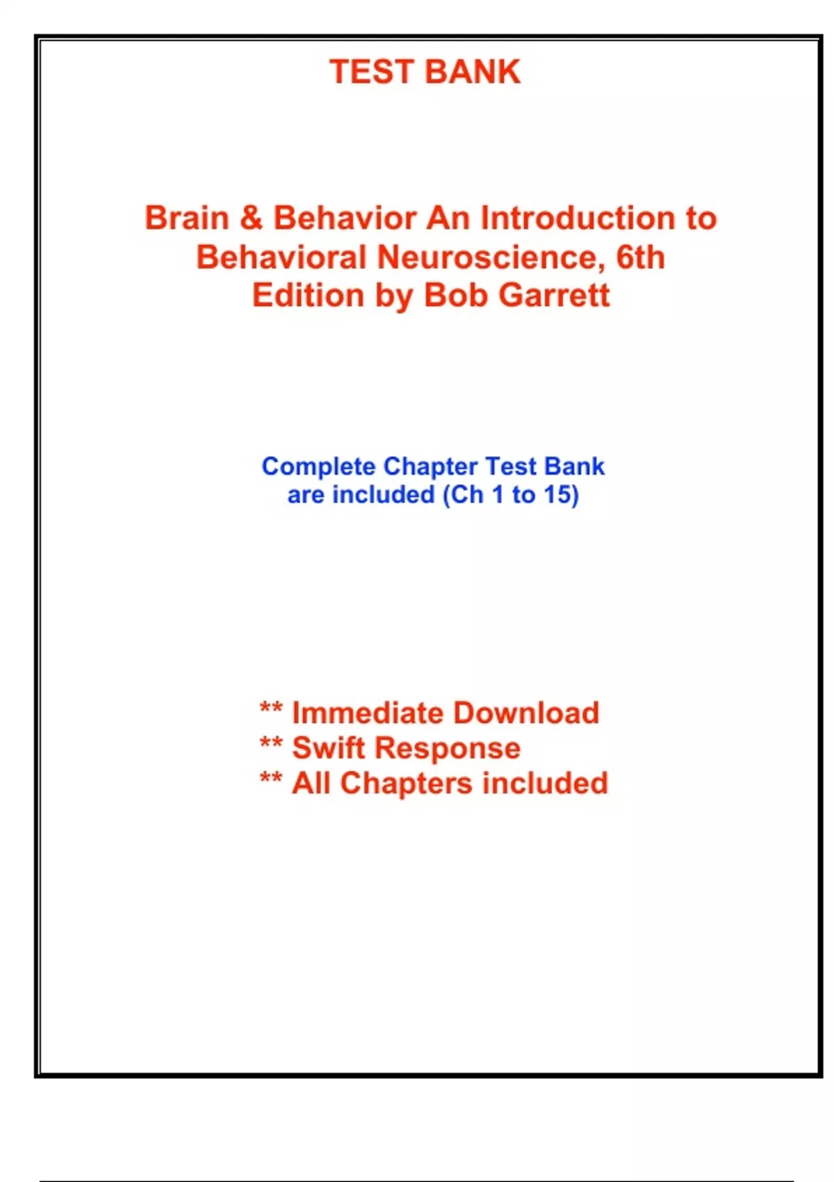 Test Bank for Brain & Behavior An Introduction to Behavioral ...