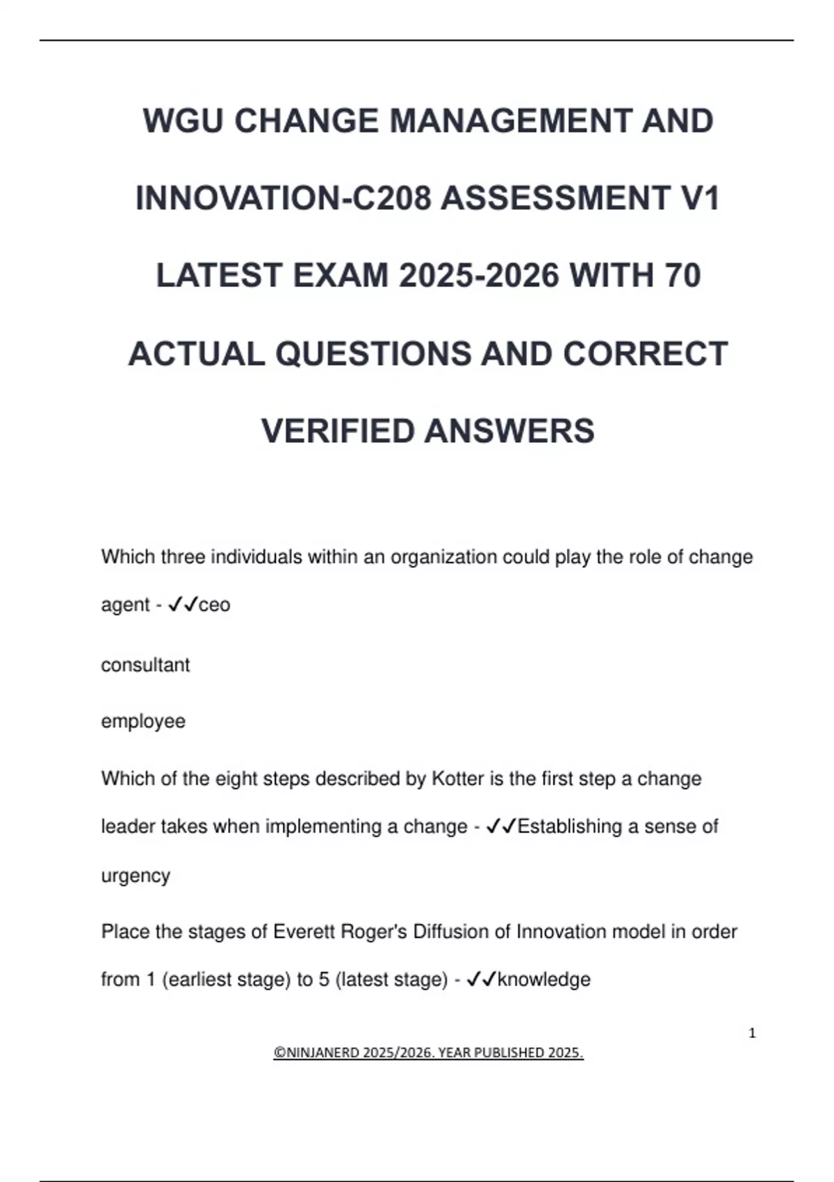 WGU CHANGE MANAGEMENT AND INNOVATION-C208 ASSESSMENT V1 LATEST EXAM ...