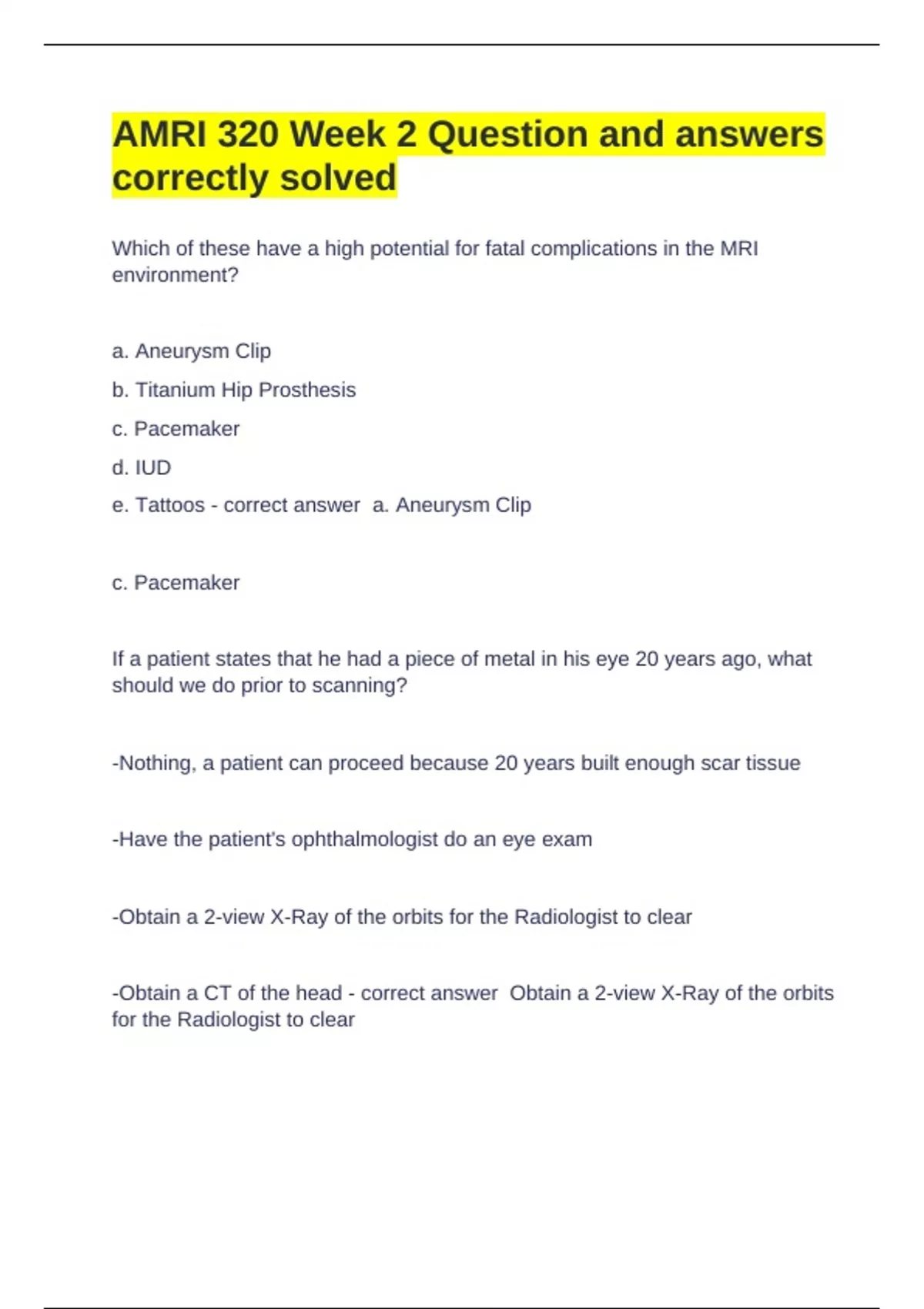 AMRI 320 Week 2 Question and answers correctly solved 2025 - AMRI ...