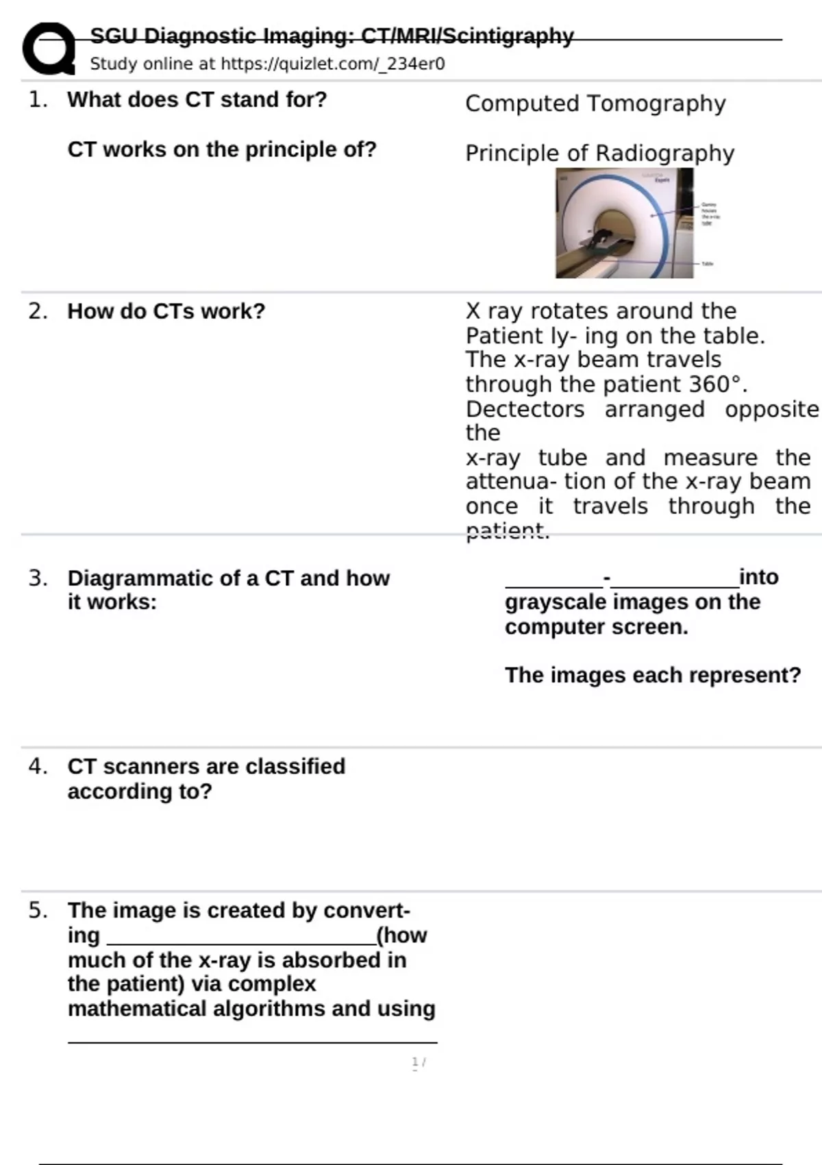 SGU Diagnostic Imaging CT MRI Scintigraphy questions with complete ...