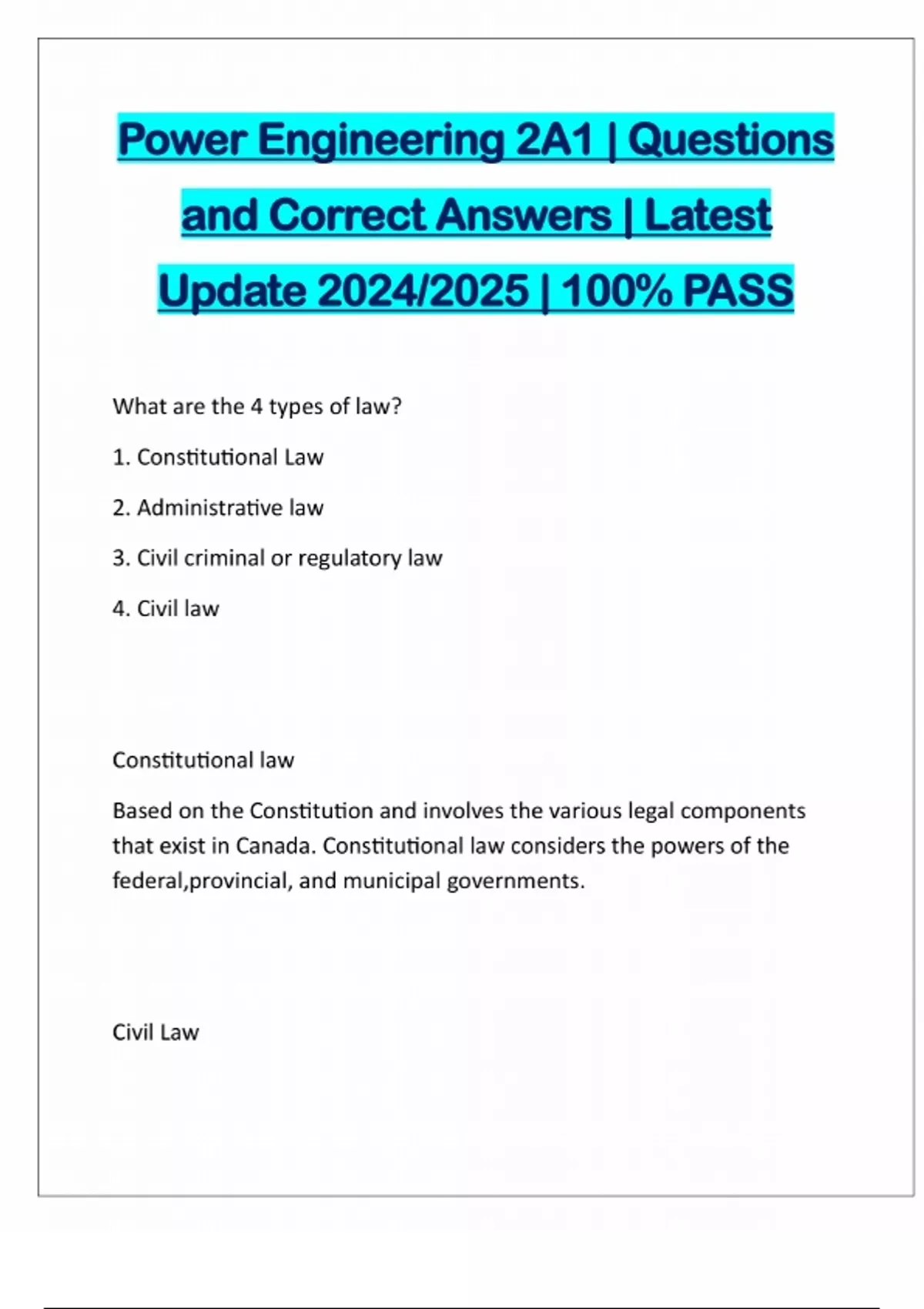 BUNDLE FOR POWER ENGINEERING 2A1 EXAMS QUESTIONS AND 100% CORRECT ANSWERS 2025/2026 - Stuvia US