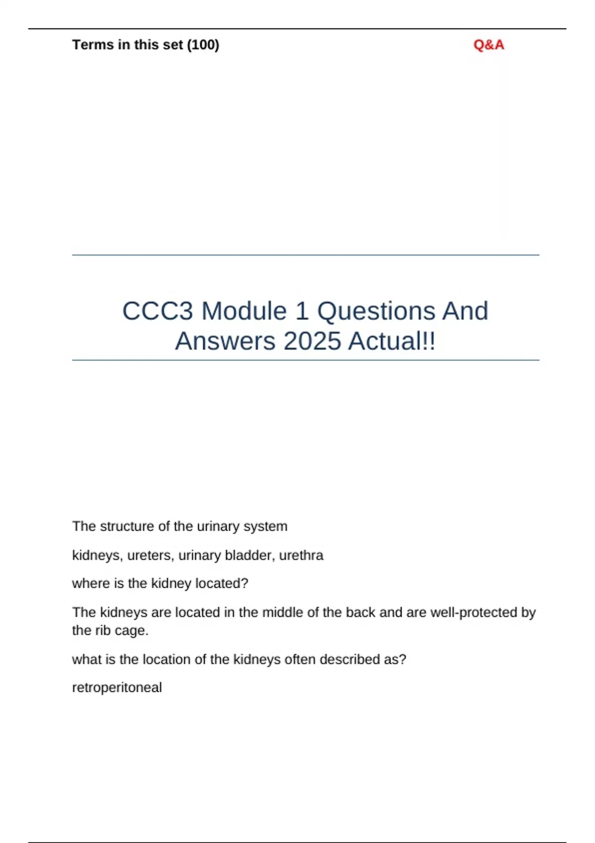 CCC3 Module 1 Questions And Answers 2025 Actual!! - Ccc3 - Stuvia US