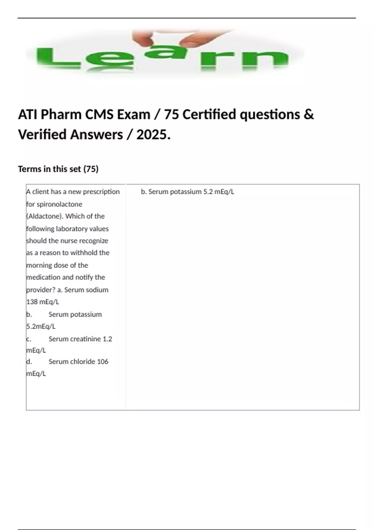 ATI Pharm CMS Exam / 75 Certified questions & Verified Answers / 2025 ...