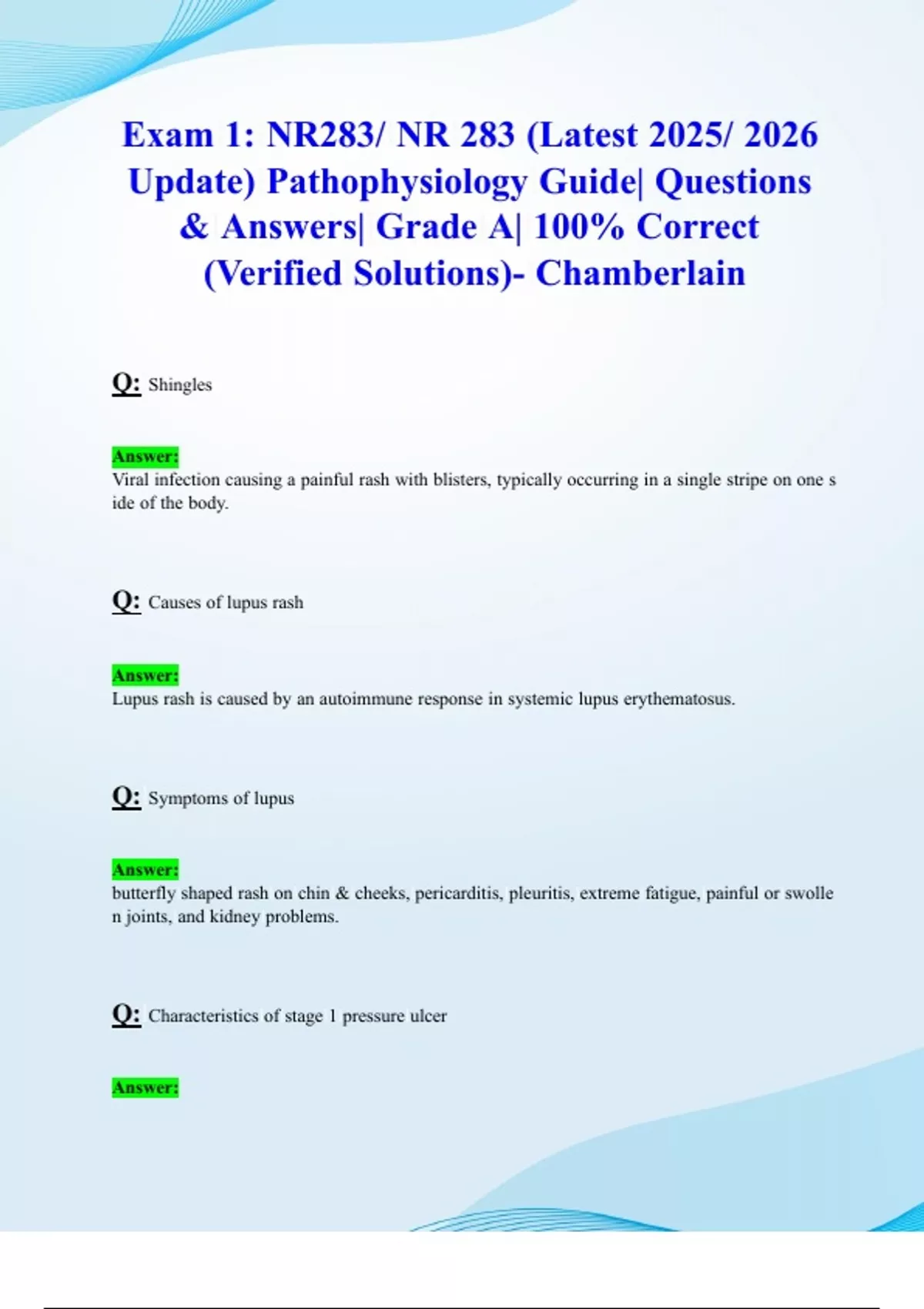 Exam 1: NR283/ NR 283 (Latest 2025/ 2026 Update) Pathophysiology Guide ...