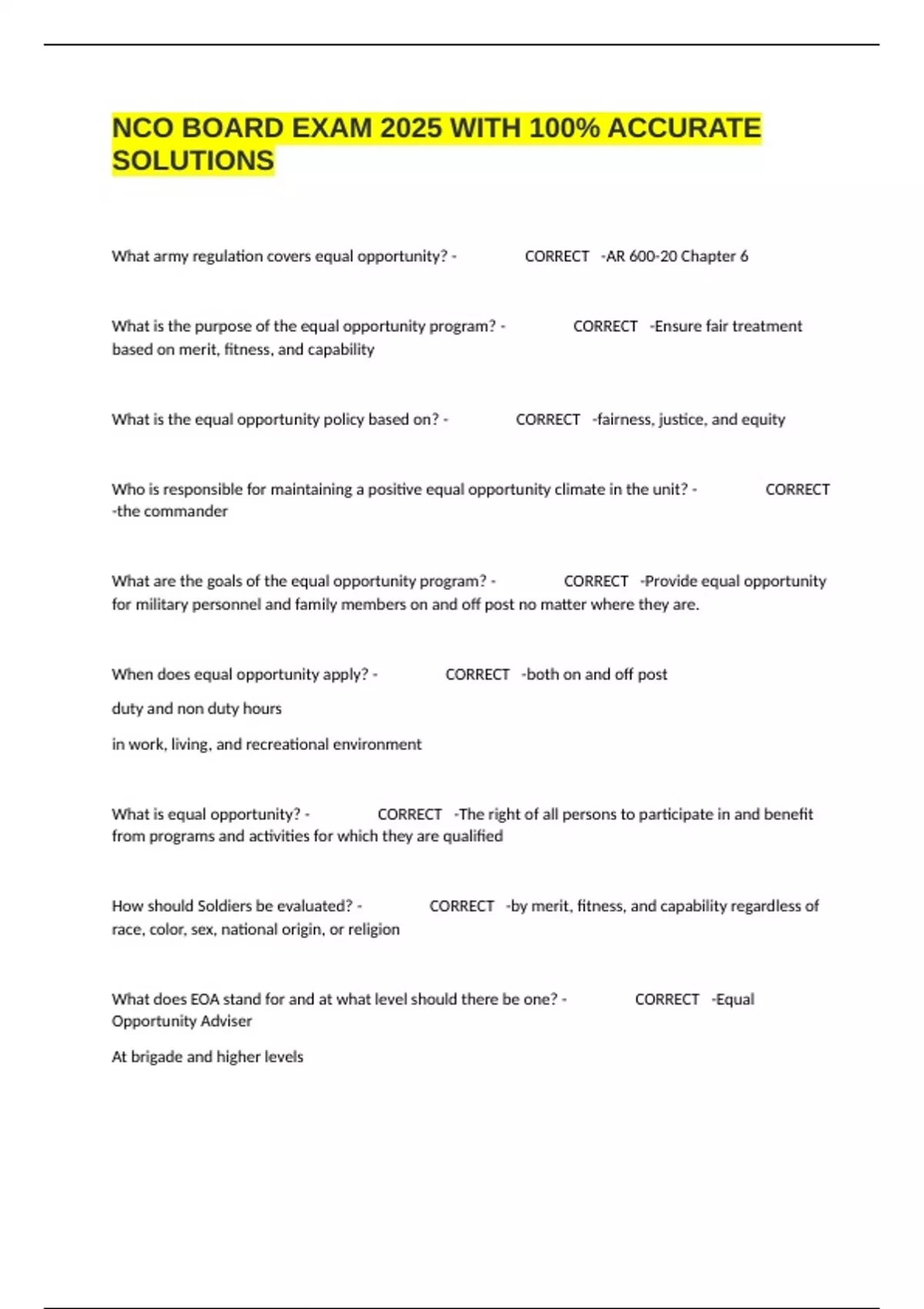 NCO BOARD EXAM 2025 WITH 100% ACCURATE SOLUTIONS - NCO BOARD - Stuvia US