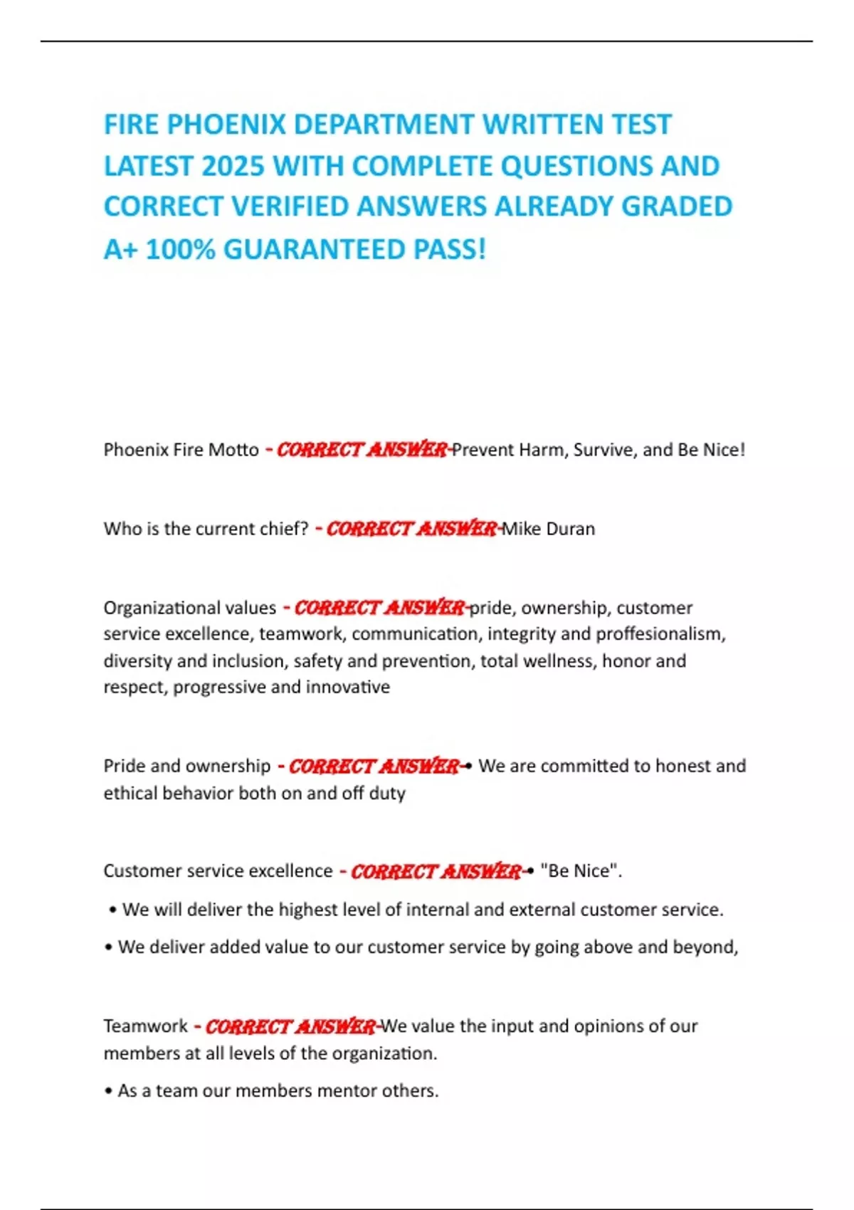 FIRE PHOENIX DEPARTMENT WRITTEN TEST LATEST 2025 WITH COMPLETE ...