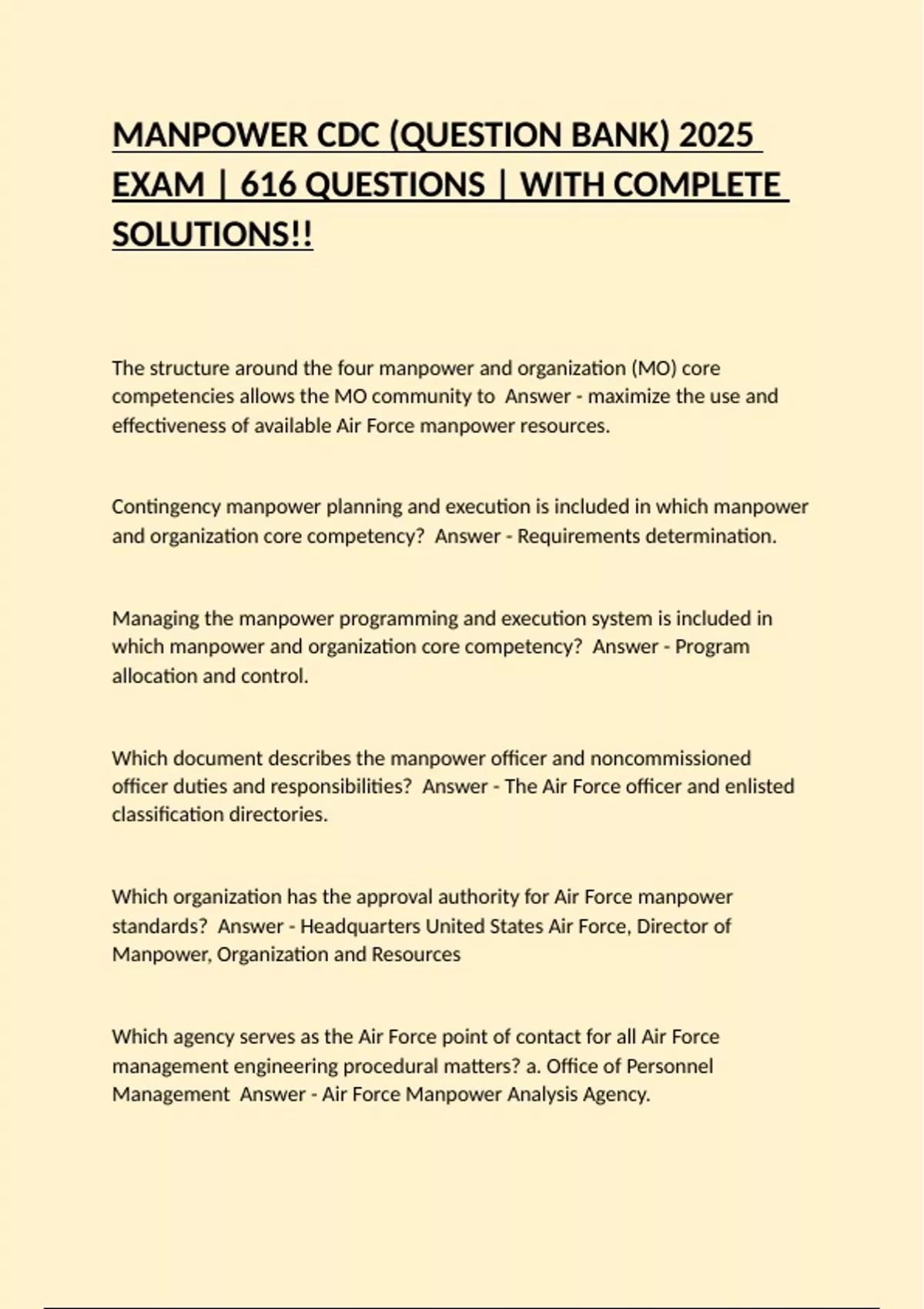 MANPOWER CDC (QUESTION BANK) 2025 EXAM | 616 QUESTIONS | WITH COMPLETE ...