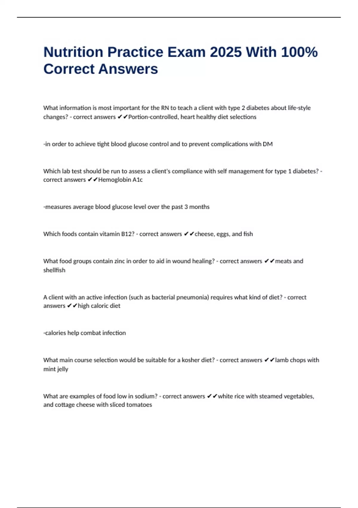 Nutrition Practice Exam 2025 With 100% Correct Answers - Nutrition ...