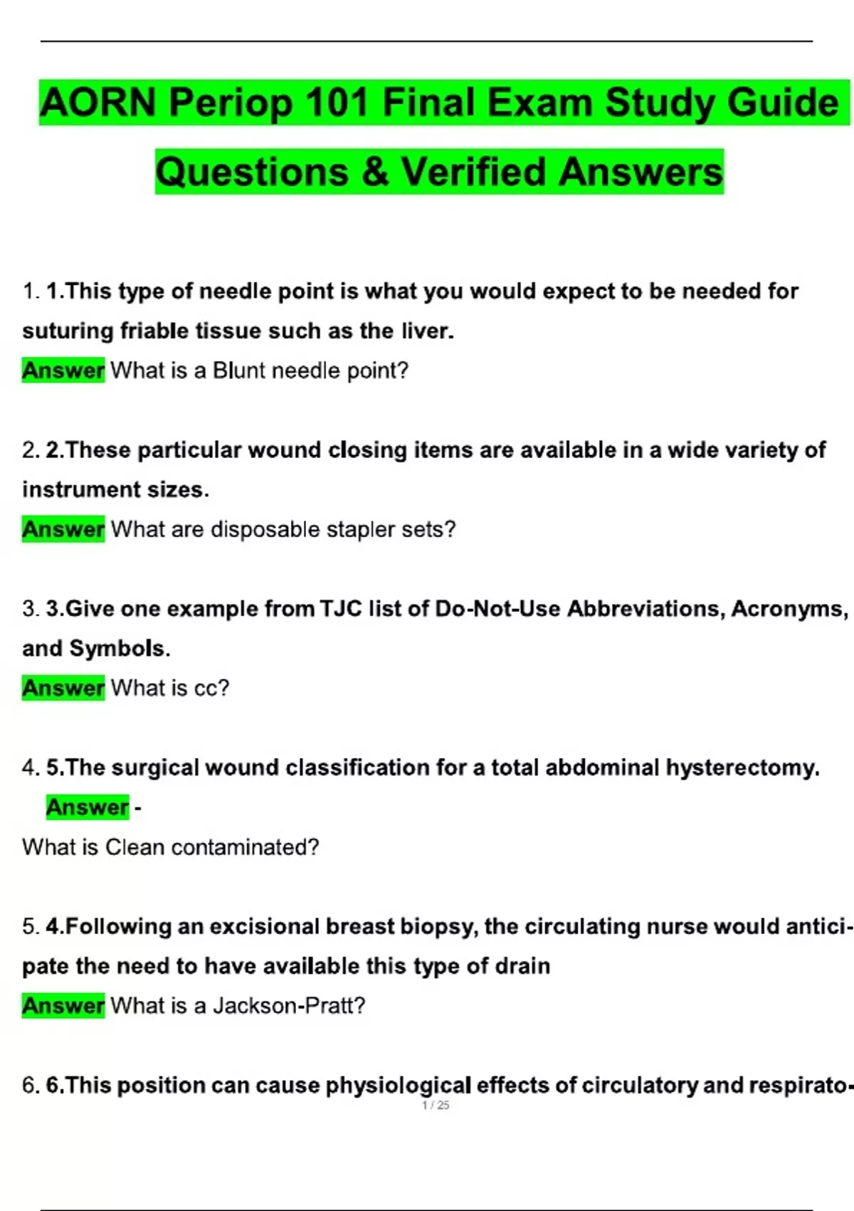 AORN Periop 101 Exams BUNDLED (2025 / 2026) with 100% Guarantee Pass ...