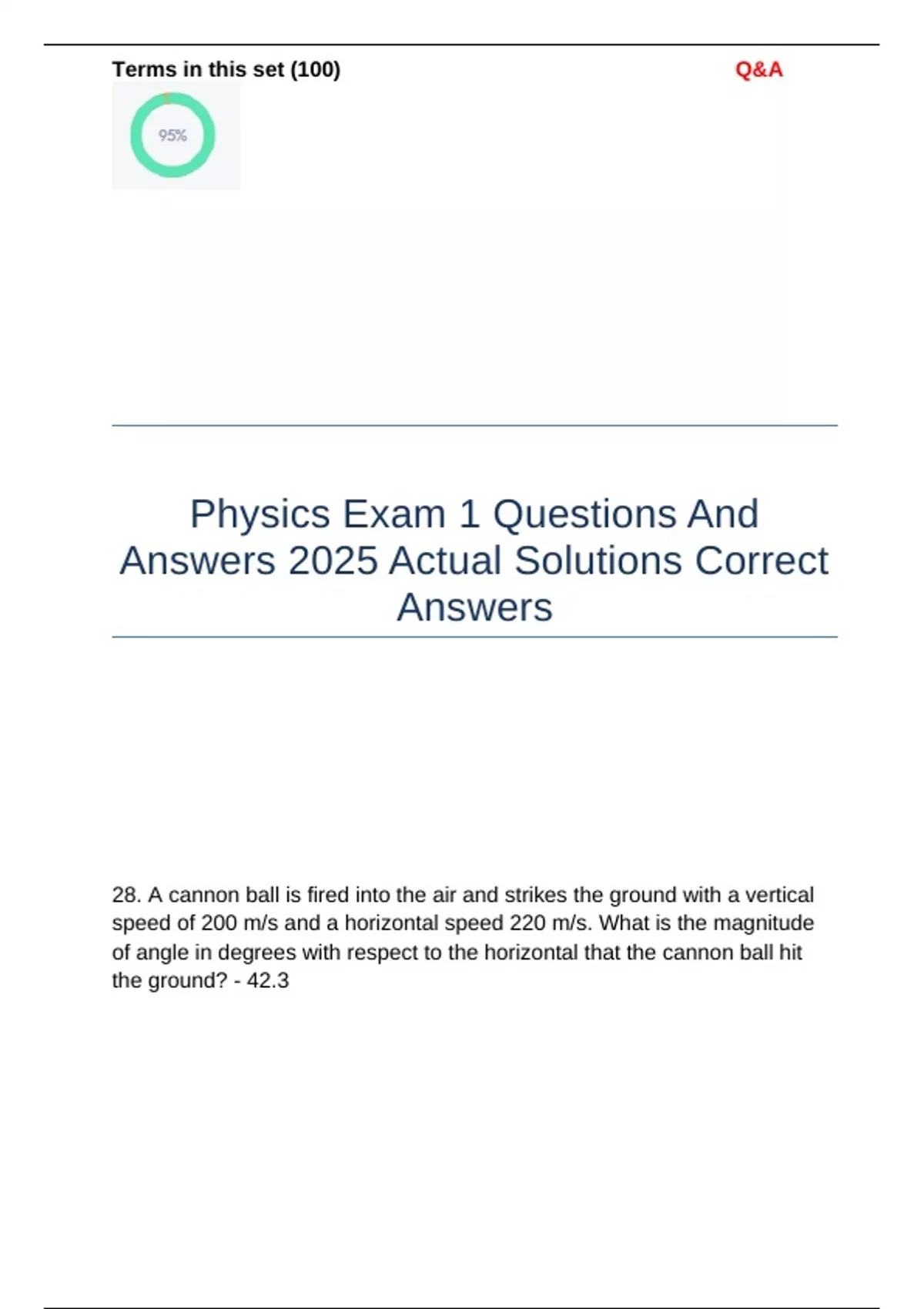 Physics Exam 1 Questions And Answers 2025 Actual Solutions Correct ...