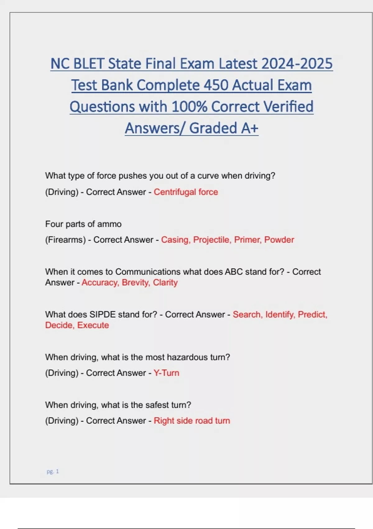 NC BLET State Final Exam Latest Test Bank Complete 450 Actual Exam ...