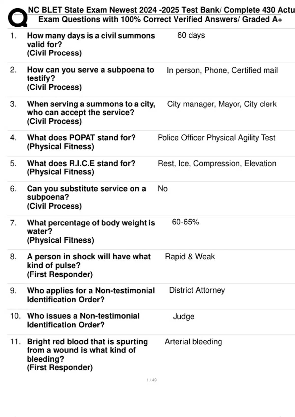 NC BLET State Exam Newest Test Bank/ Complete 430 Actual Exam Questions ...