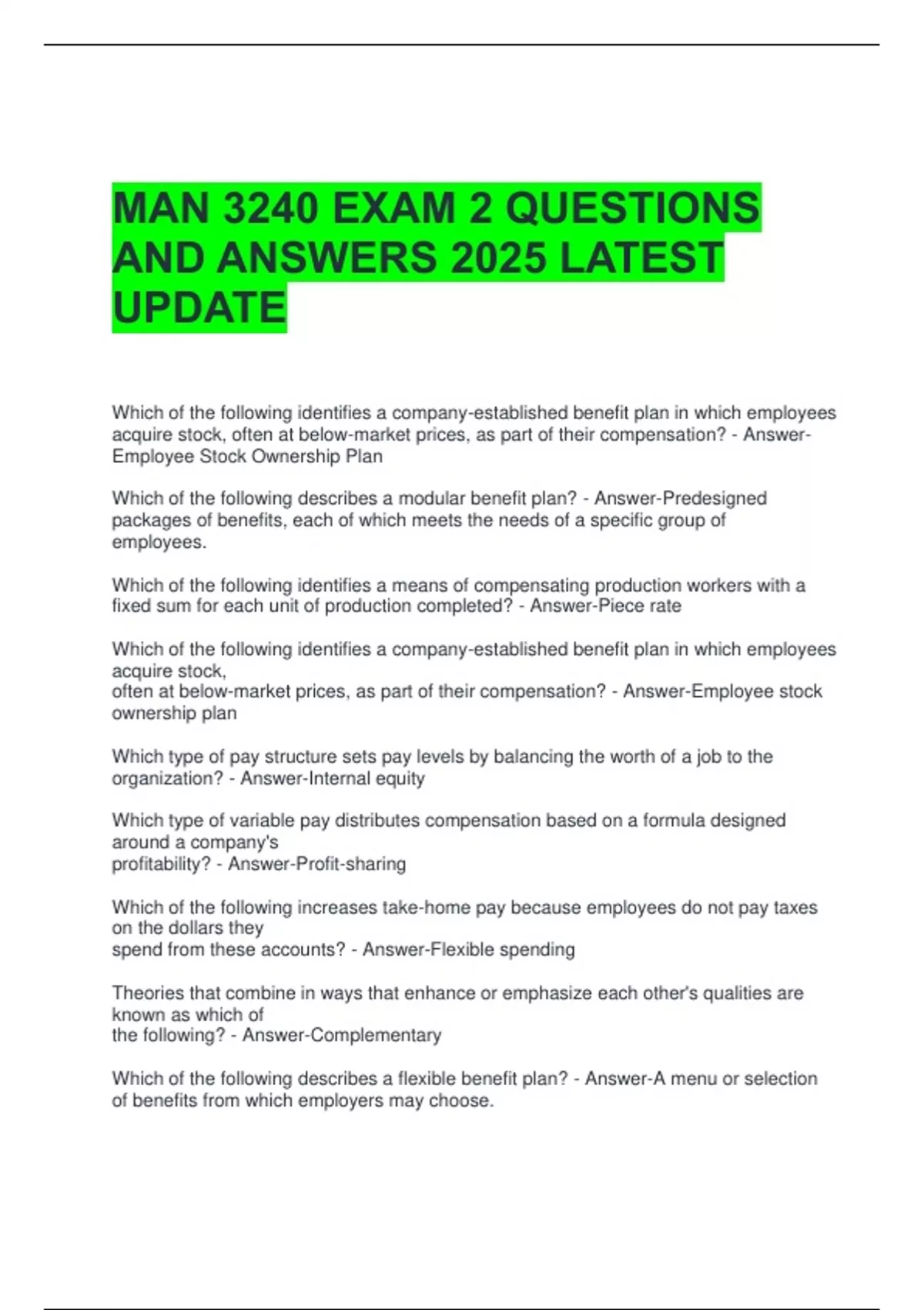 MAN 3240 EXAM 2 QUESTIONS AND ANSWERS 2025 LATEST UPDATE - MAN 3240 ...