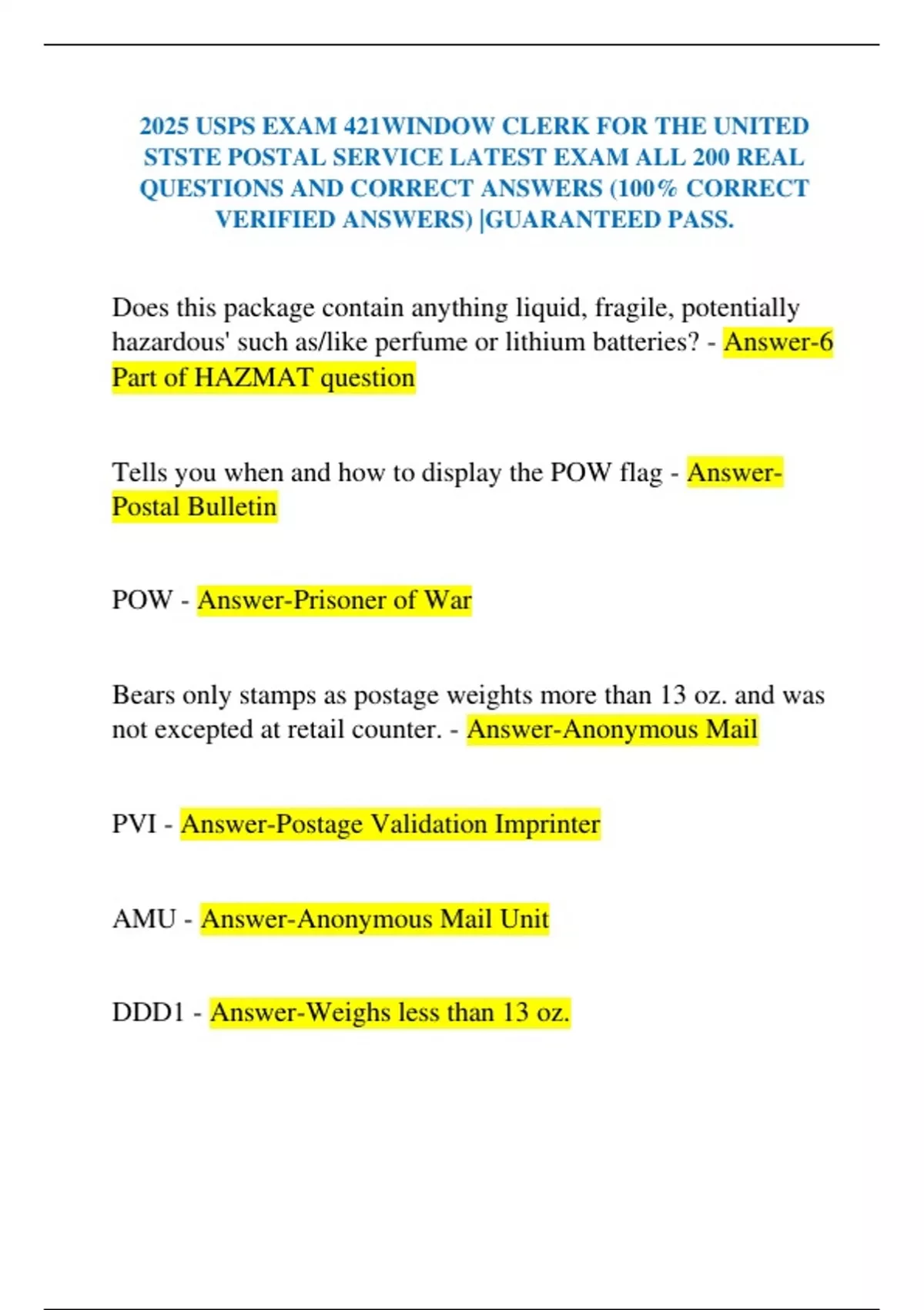 2025 USPS EXAM 421 WINDOW CLERK FOR THE UNITED STATE POSTAL SERVICE ...