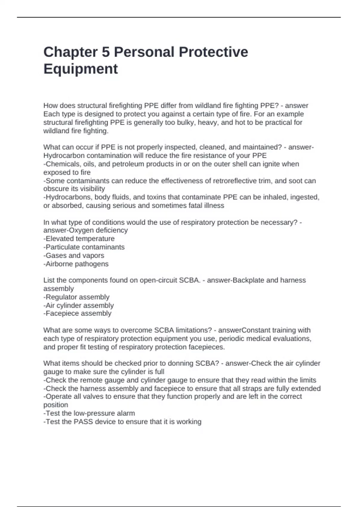 Chapter 5 Personal Protective Equipment Questions with Solutions - Wildland Firefighting - Stuvia US