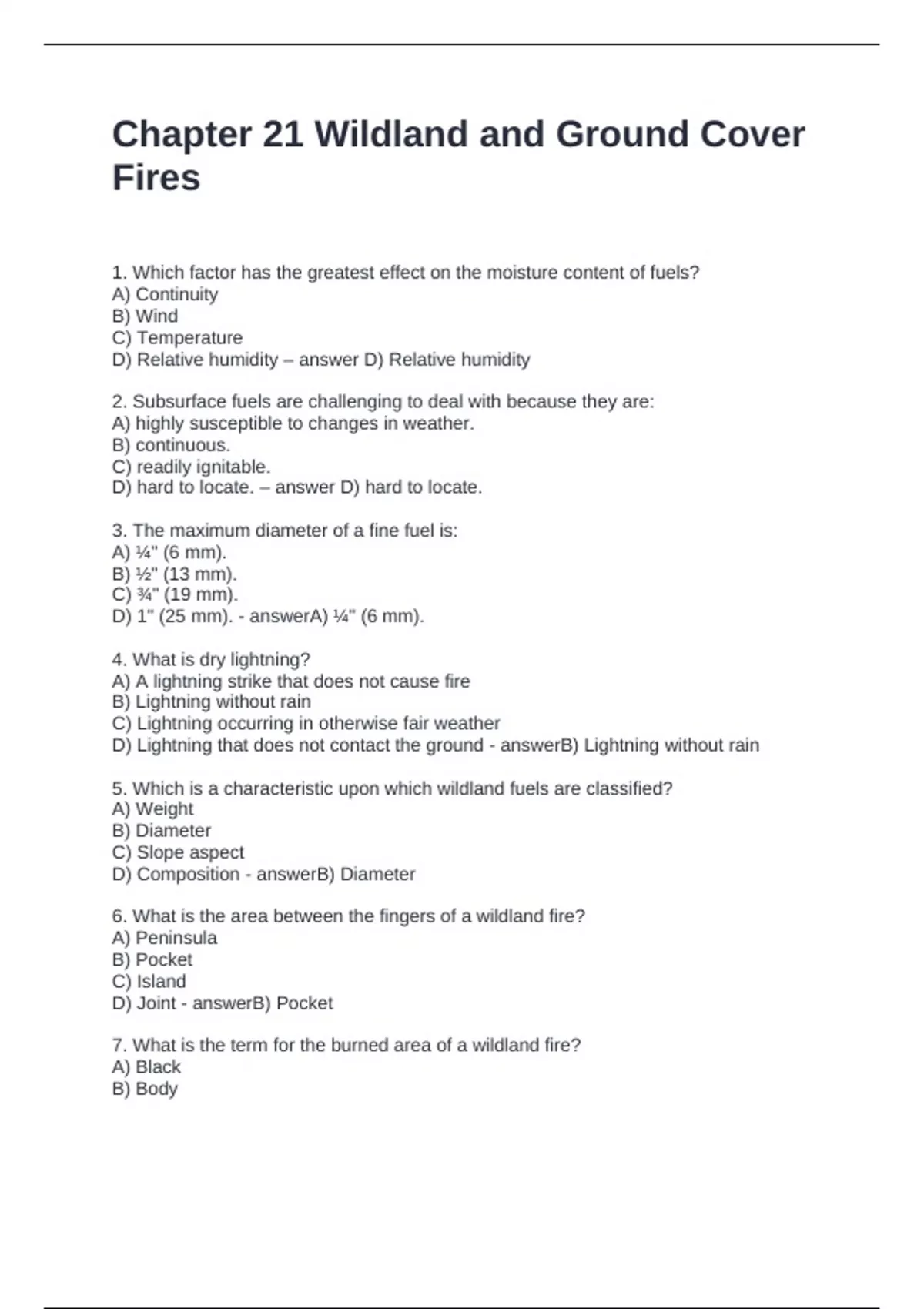 Chapter 21 Wildland and Ground Cover Fires Questions with Correct ...