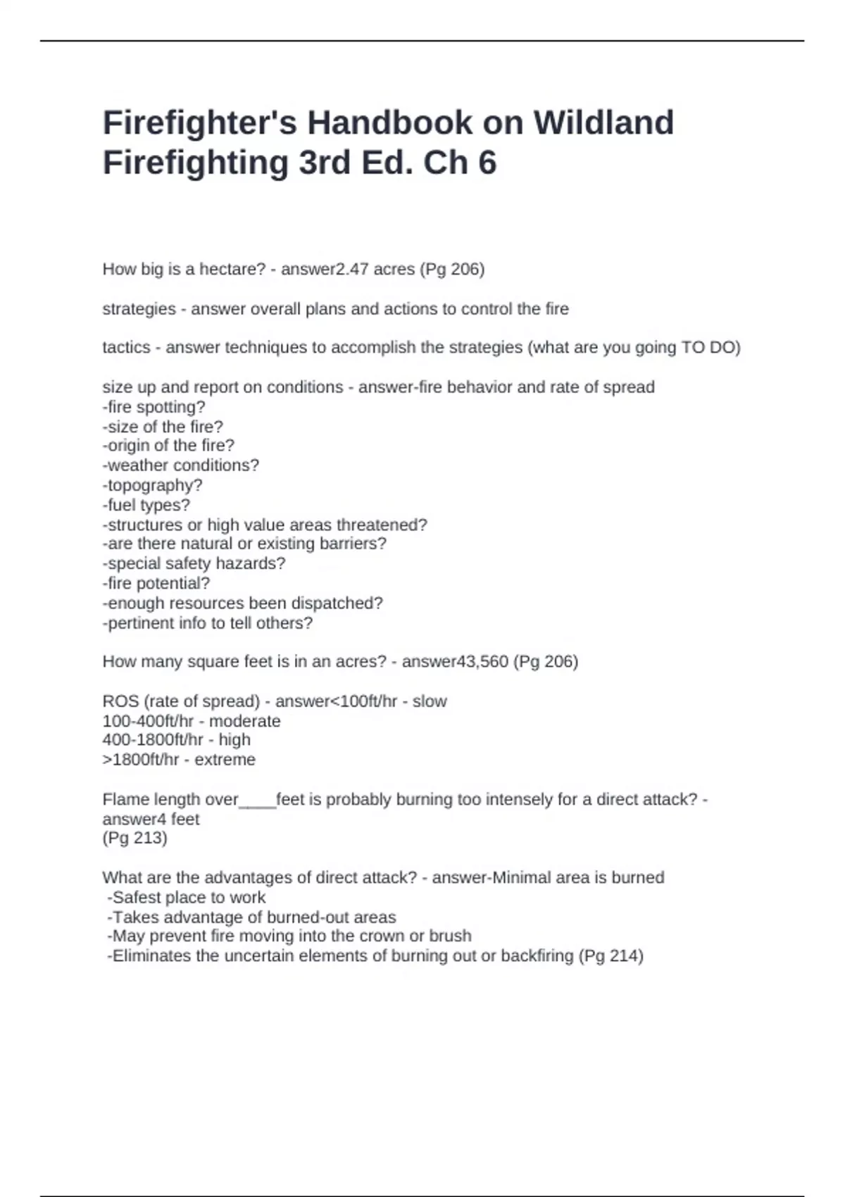 Firefighter-s Handbook on Wildland Firefighting 3rd Ed. Ch 6 Questions ...