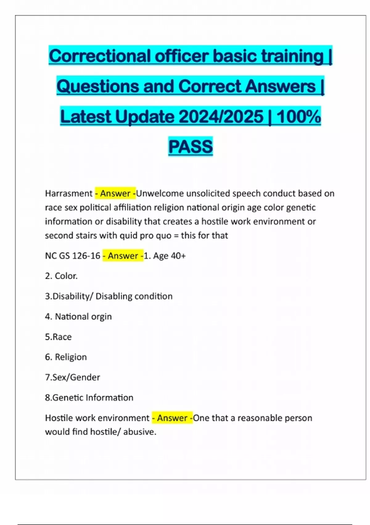 Correctional officer basic training | Questions and Correct Answers ...