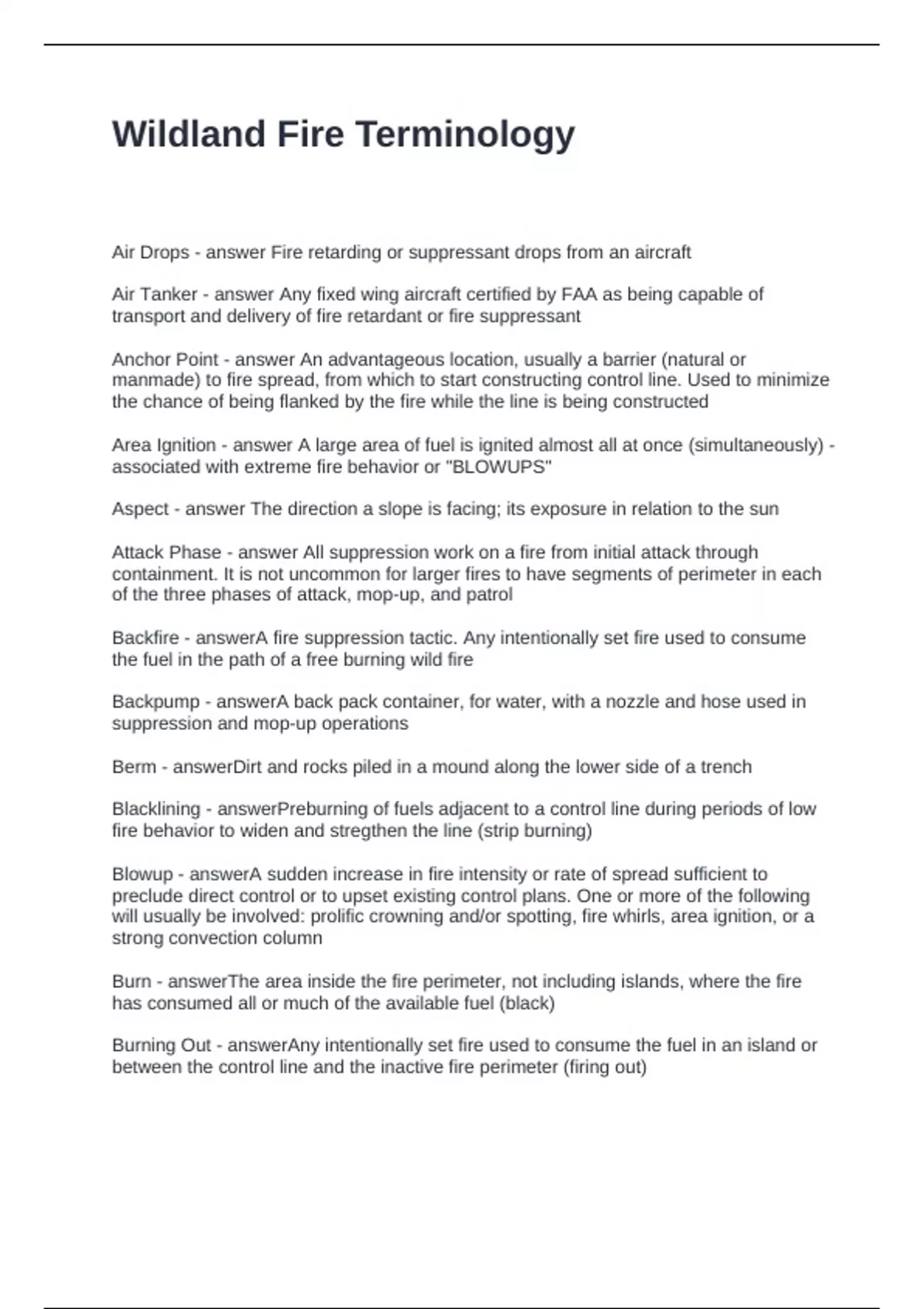 Wildland Fire Terminology Questions and Answers 2025 - Wildland ...