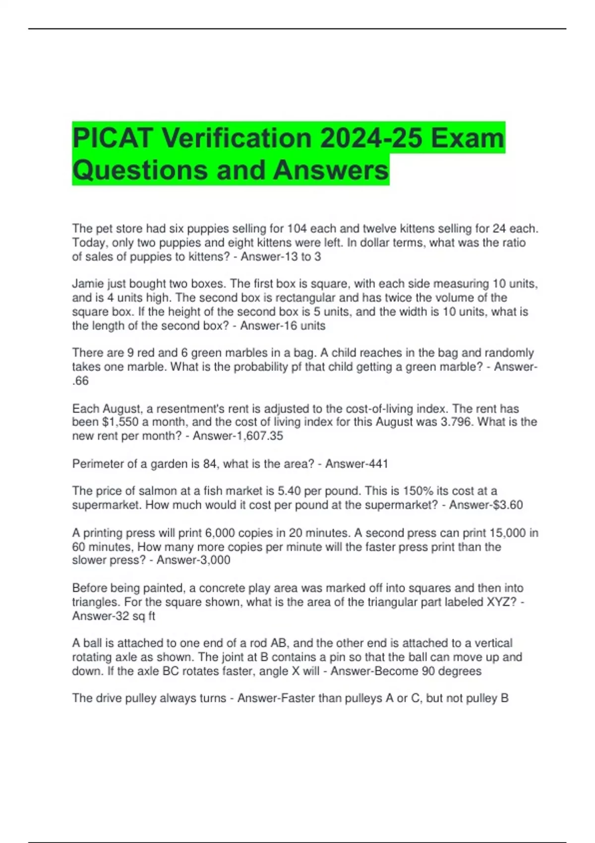 PICAT Verification 2024-25 Exam Questions and Answers - PICAT - Stuvia UK