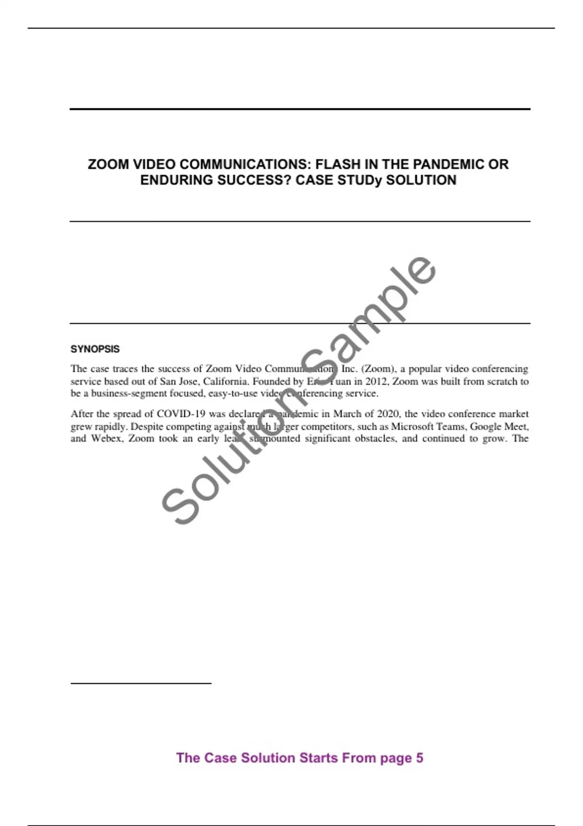 Case Solution for Zoom Video Communications Flash in the Pandemic or ...