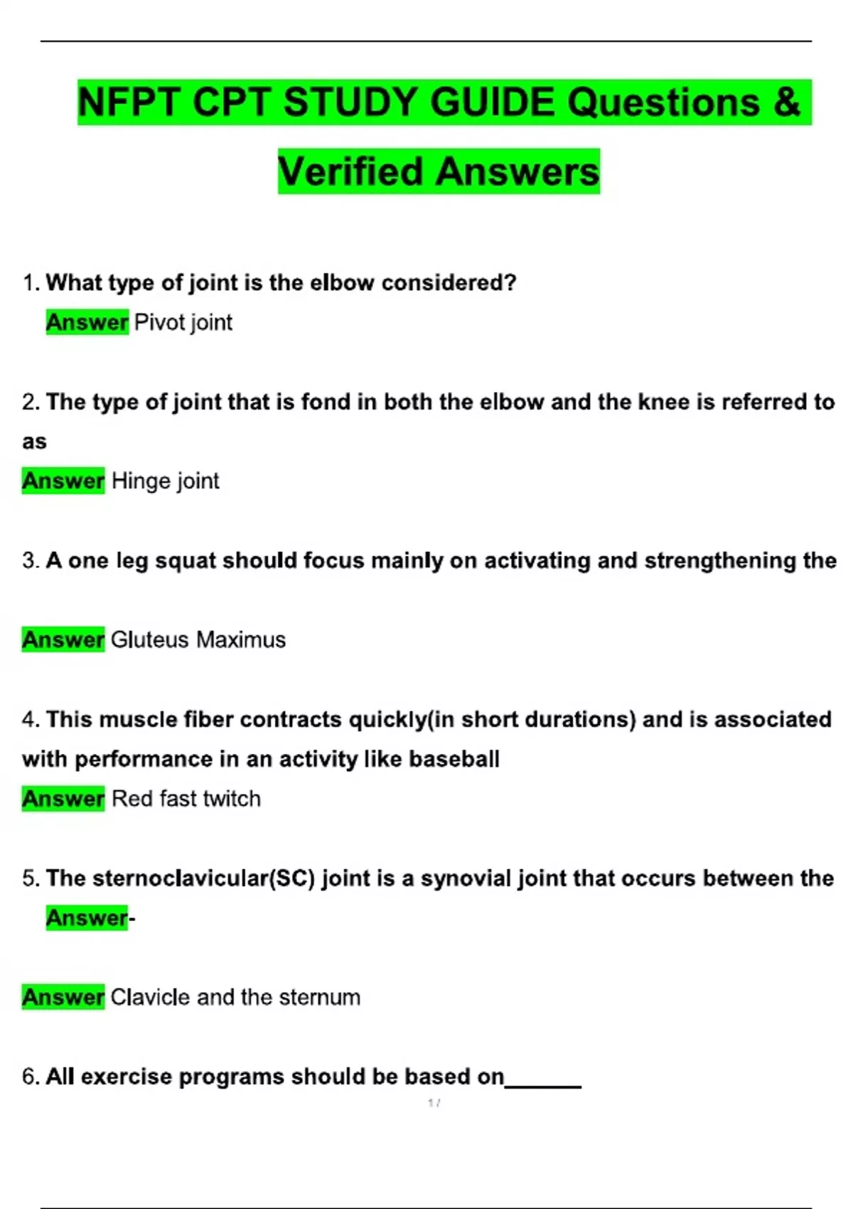 NFPT CPT STUDY GUIDE 2025 Actual Latest Questions & Verified Answers ...