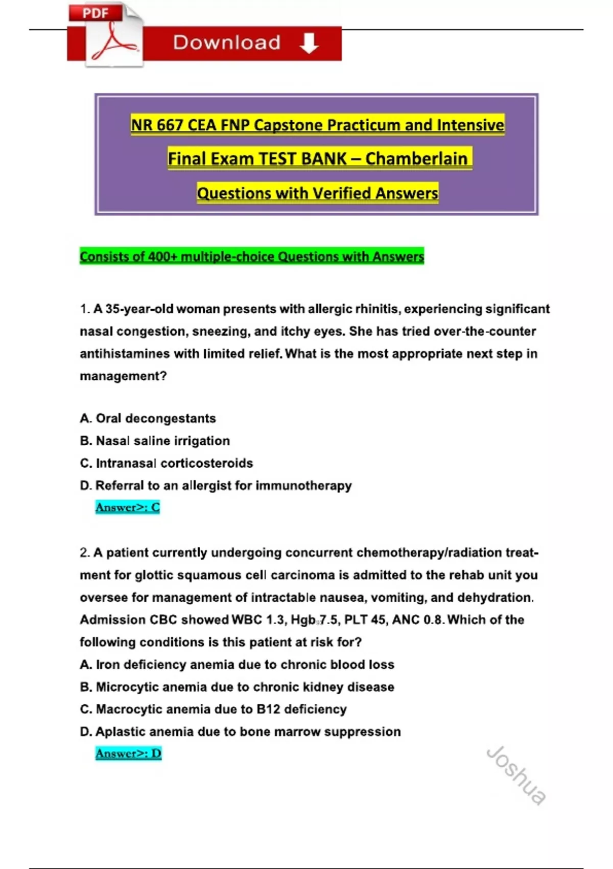 NR 667 / NR667 FNP Capstone Practicum and Intensive Final Exam TEST ...