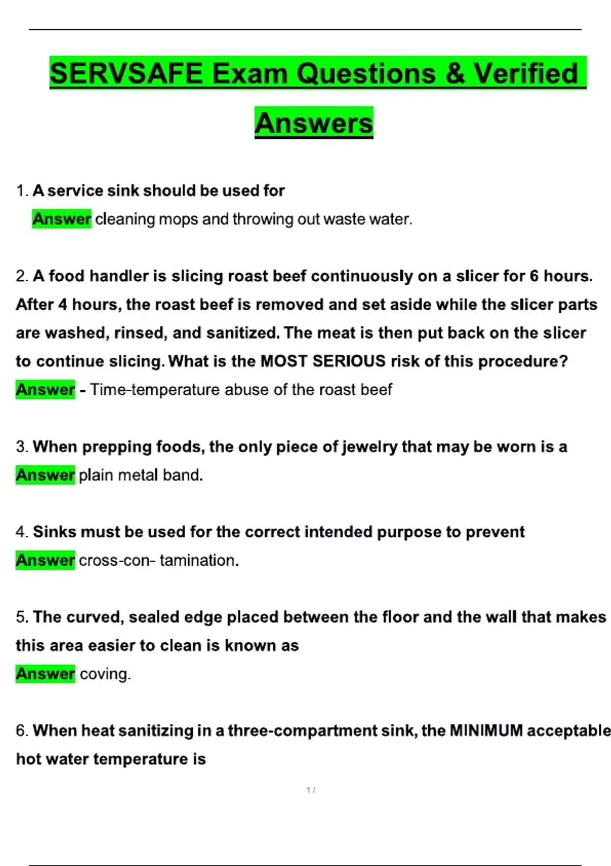 Servsafe Exam (90 questions) (2025 / 2026) Expected Questions and ...