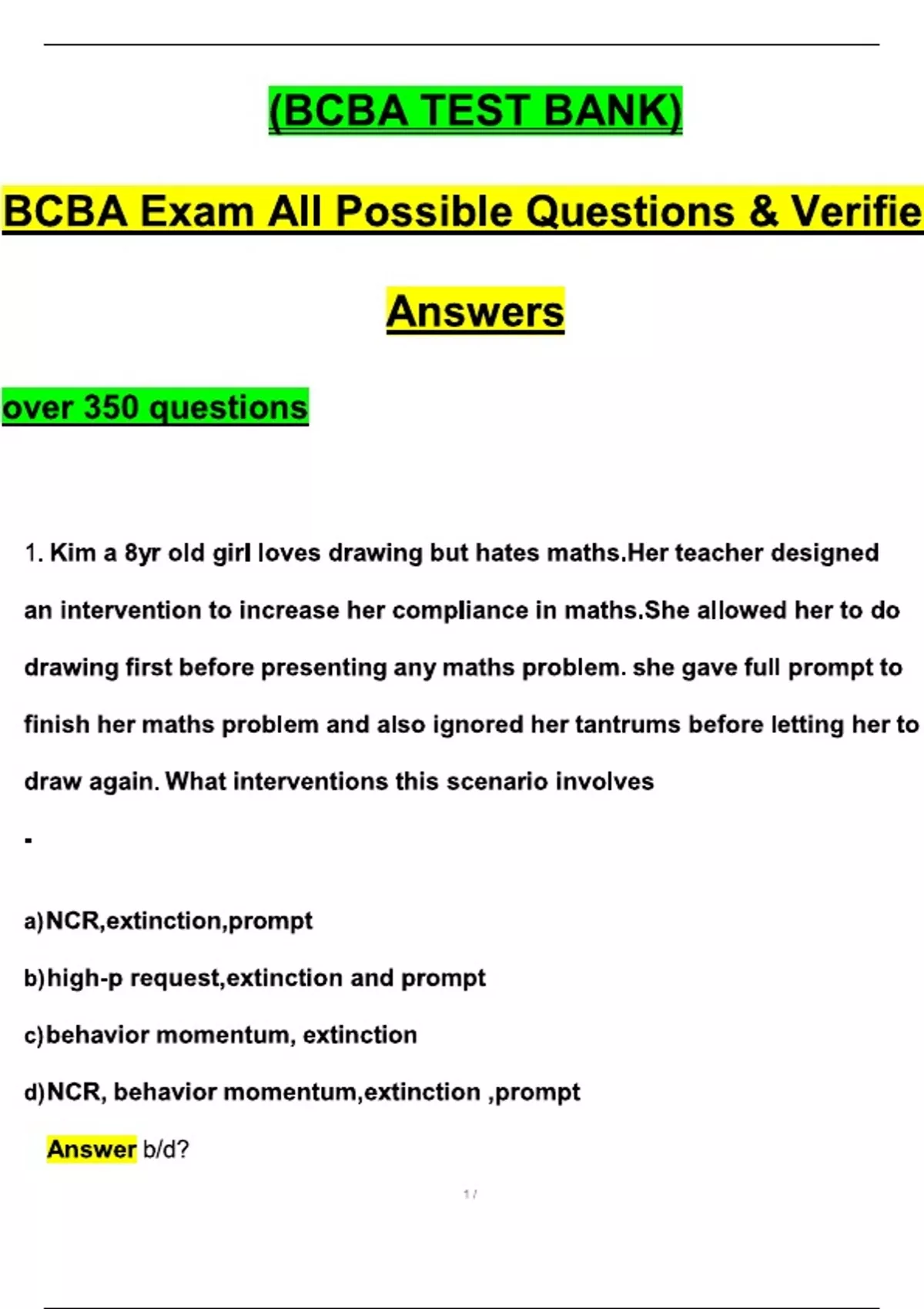 TEST BANK BCBA Exam (over 350 Questions) All Possible 2025 Questions ...
