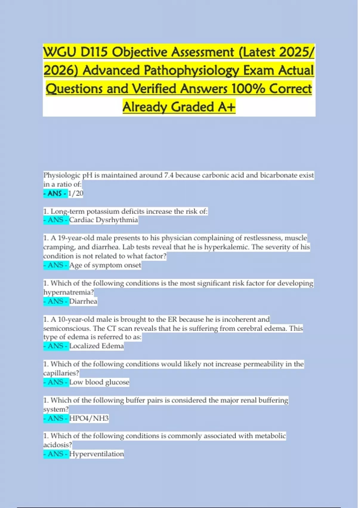WGU D115 Objective Assessment (Latest 2025/ 2026) Advanced ...