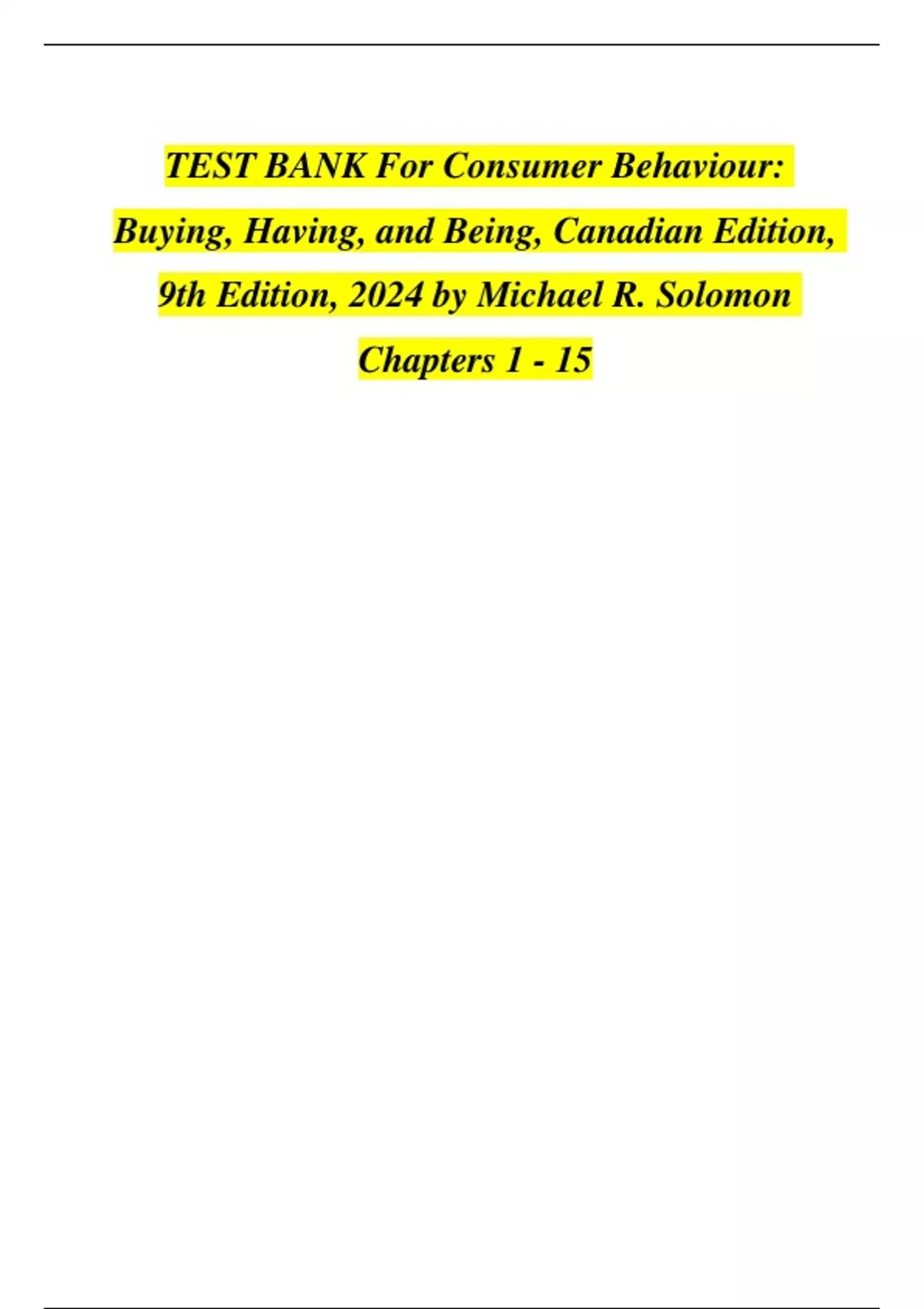 Test Bank for Consumer Behaviour: Buying, Having, and Being, Canadian ...
