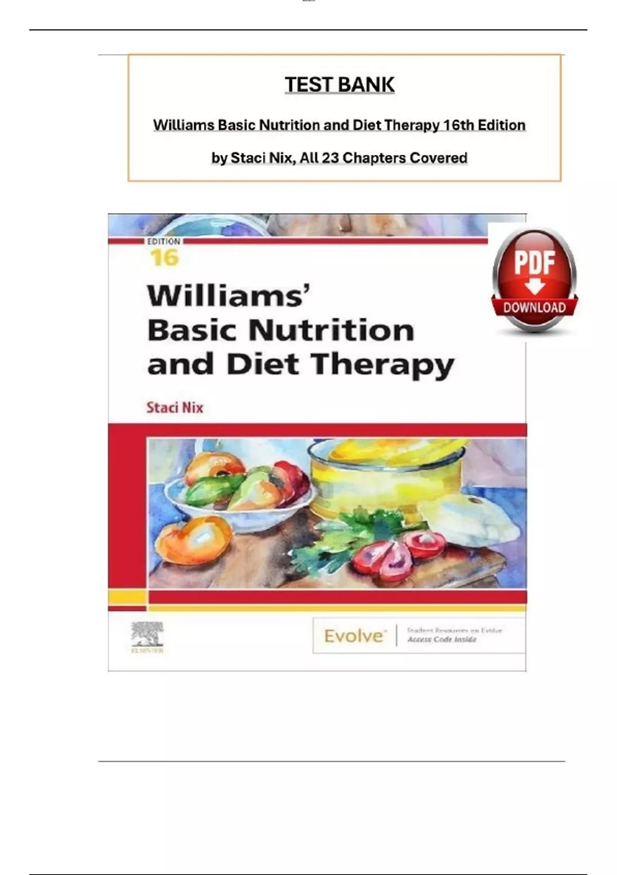 TEST BANK For Williams Basic Nutrition and Diet Therapy 16th Edition by ...