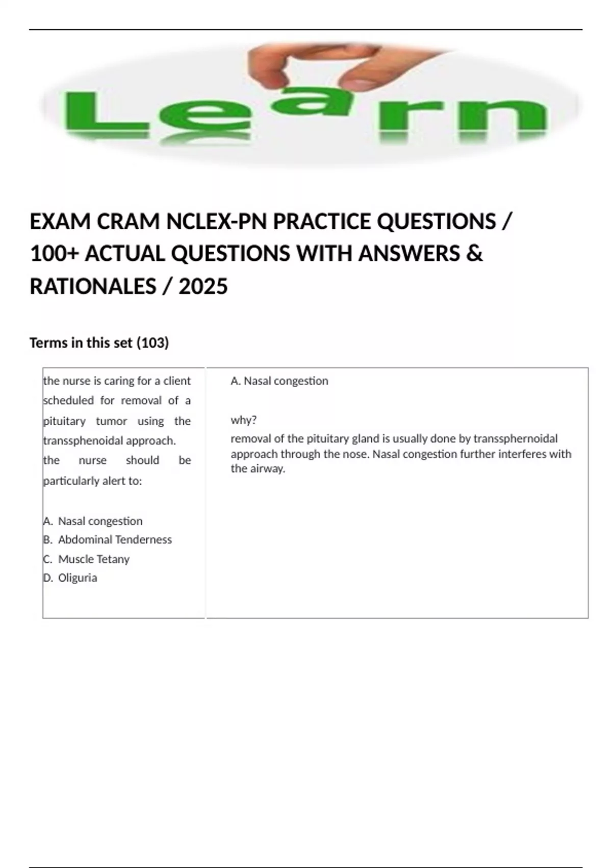 EXAM CRAM NCLEX-PN PRACTICE QUESTIONS / 100+ ACTUAL QUESTIONS WITH ...