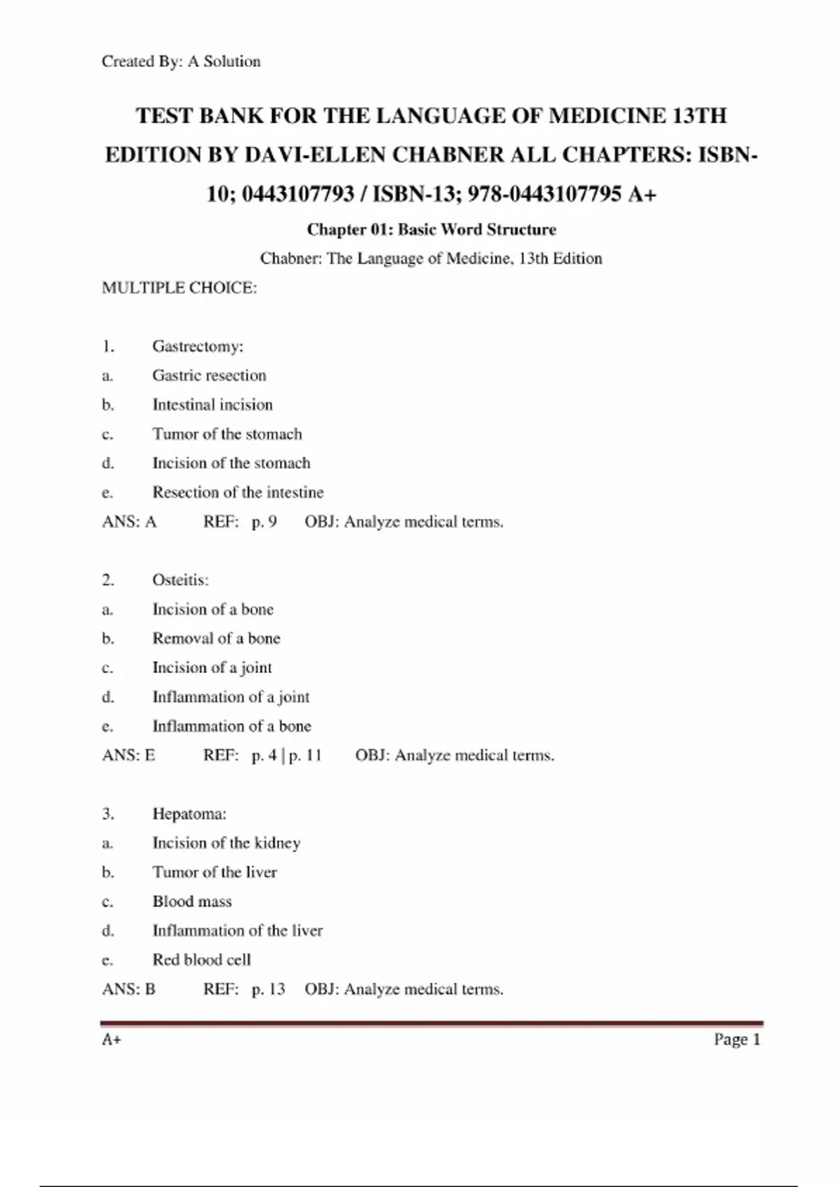 Test Bank - Medical Terminology Online for The Language of Medicine ...