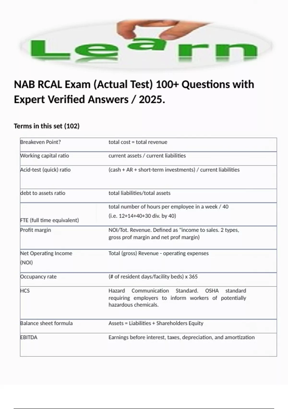 NAB RCAL Exam (Actual Test) 100+ Questions with Expert Verified Answers ...