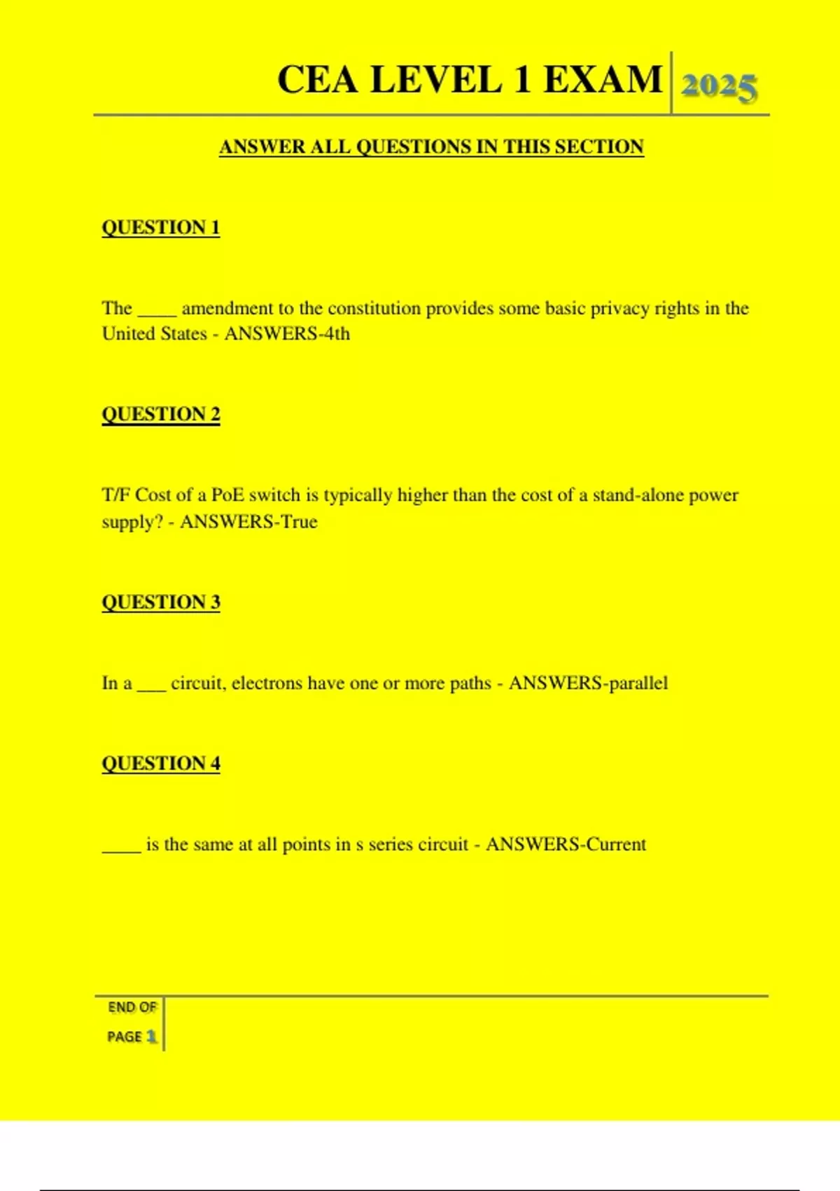 CEA LEVEL 1 EXAM QUESTIONS AND ANSWERS 2025 - CEA LEVEL 1 - Stuvia US