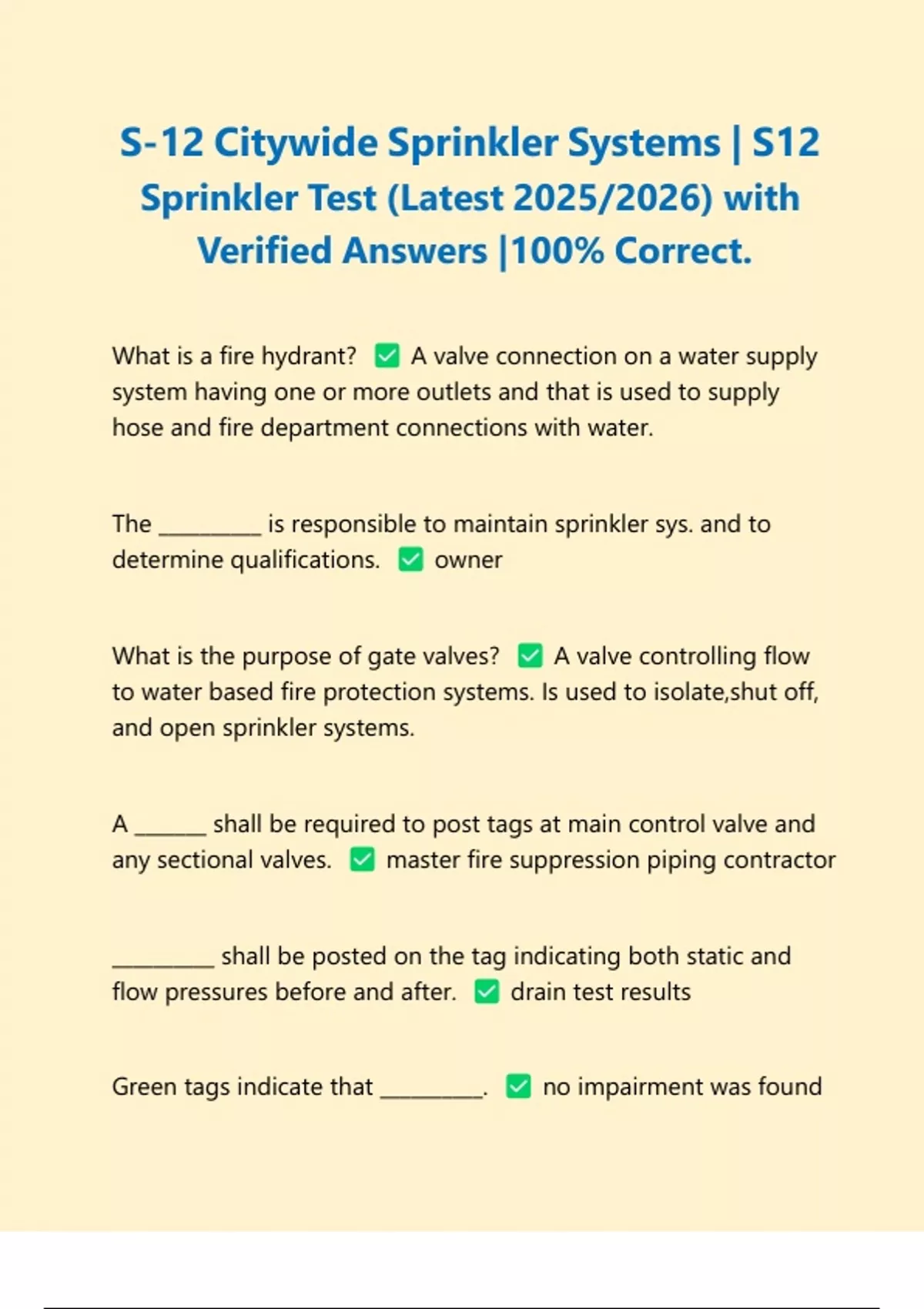 S12 Sprinkler Exams PACKAGE DEAL| BUNDLE contains the latest exams ...