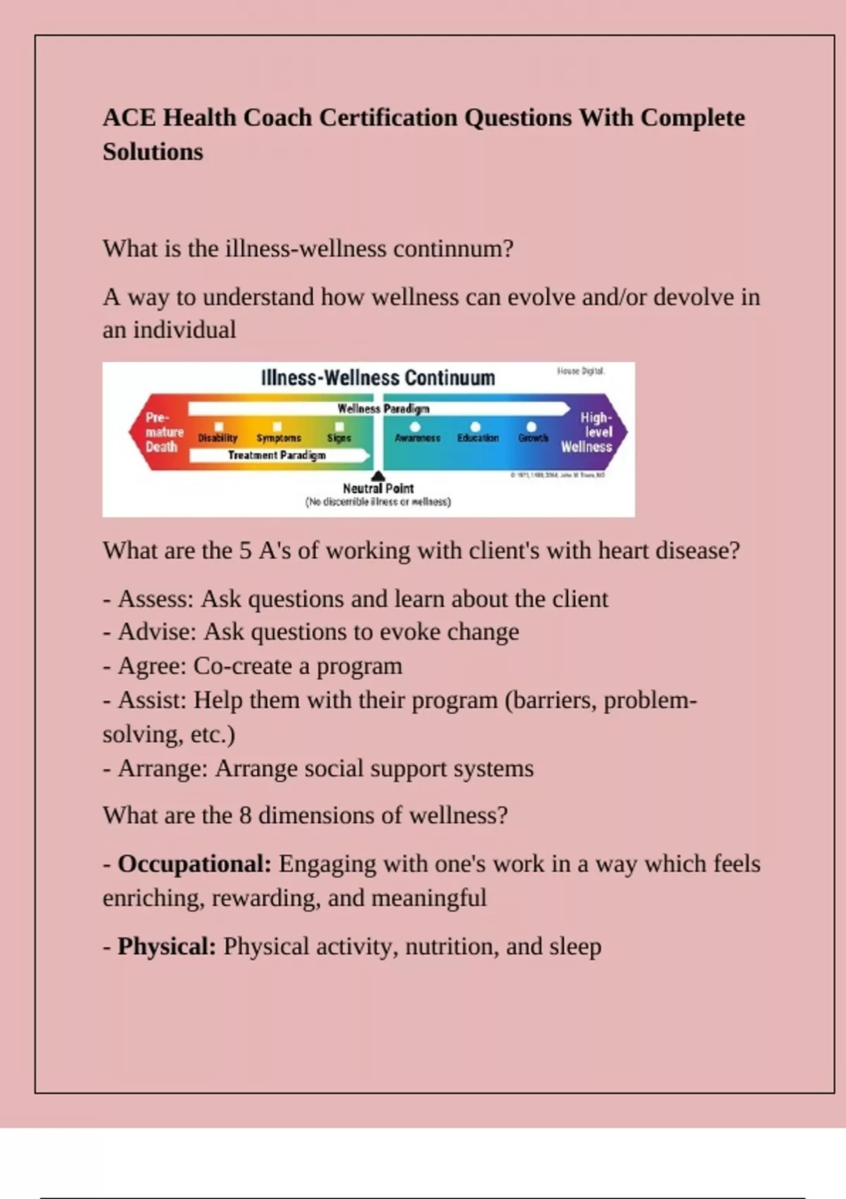 ACE Health Coach Certification Questions With Complete Solutions - ACE ...