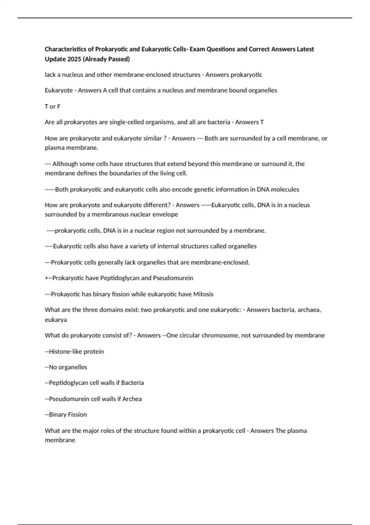 Characteristics of Prokaryotic and Eukaryotic Cells- Exam Questions and ...