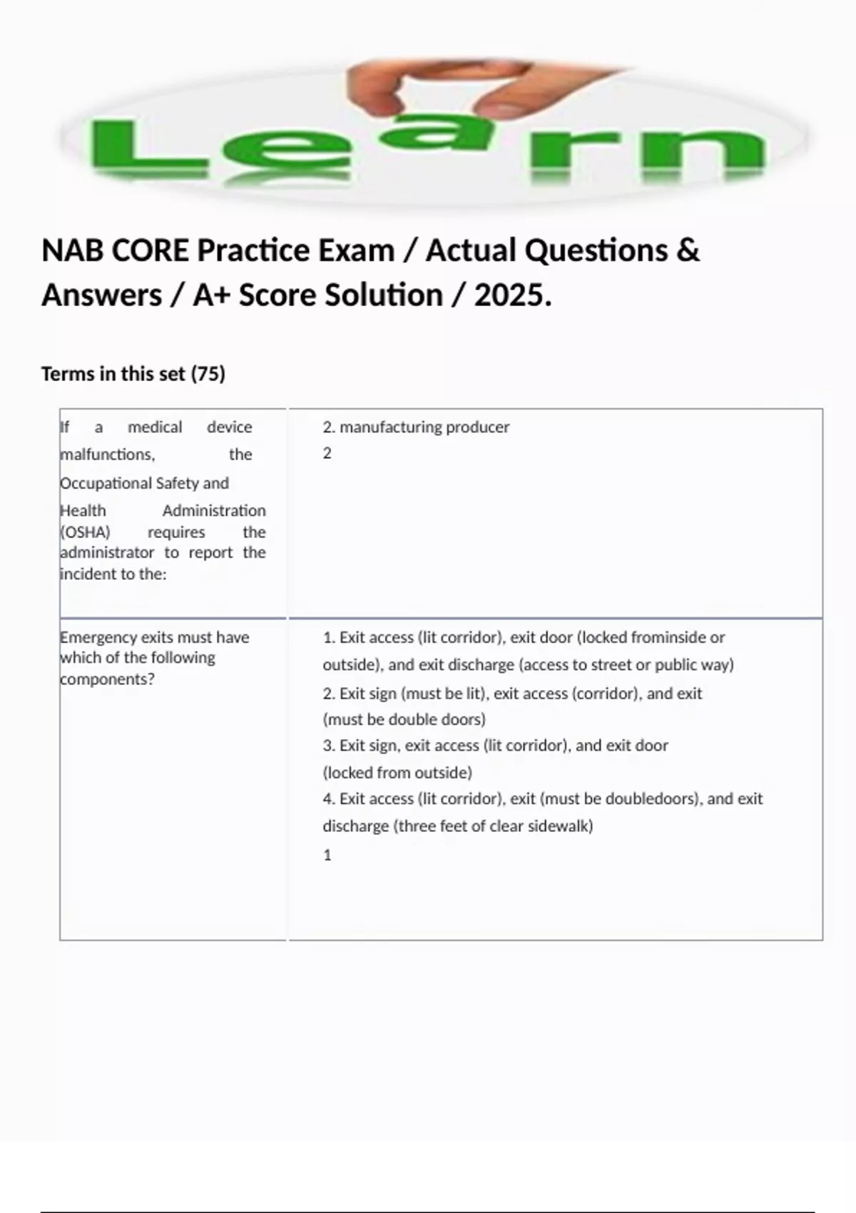 NAB CORE Practice Exam / Actual Questions & Answers / A+ Score Solution ...