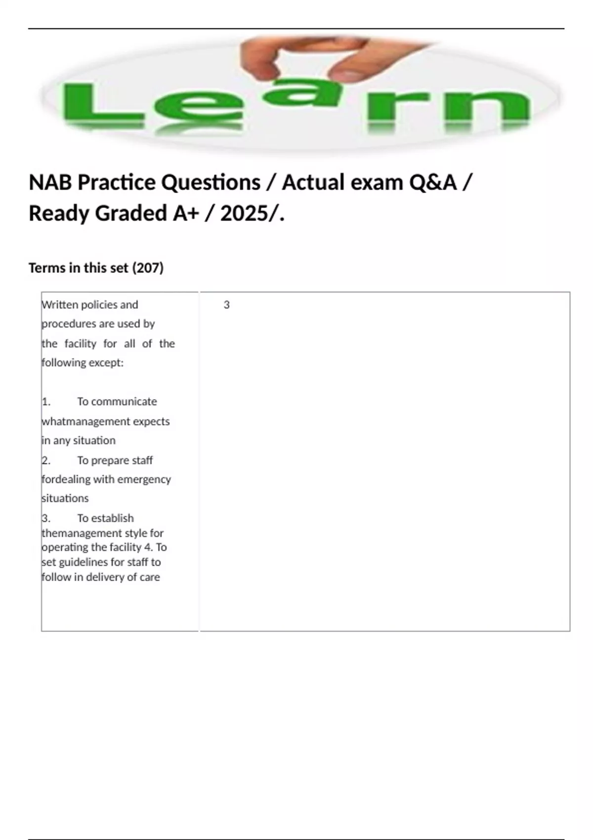 NAB Practice Questions / Actual exam Q&A / Ready Graded A+ / 2025 ...