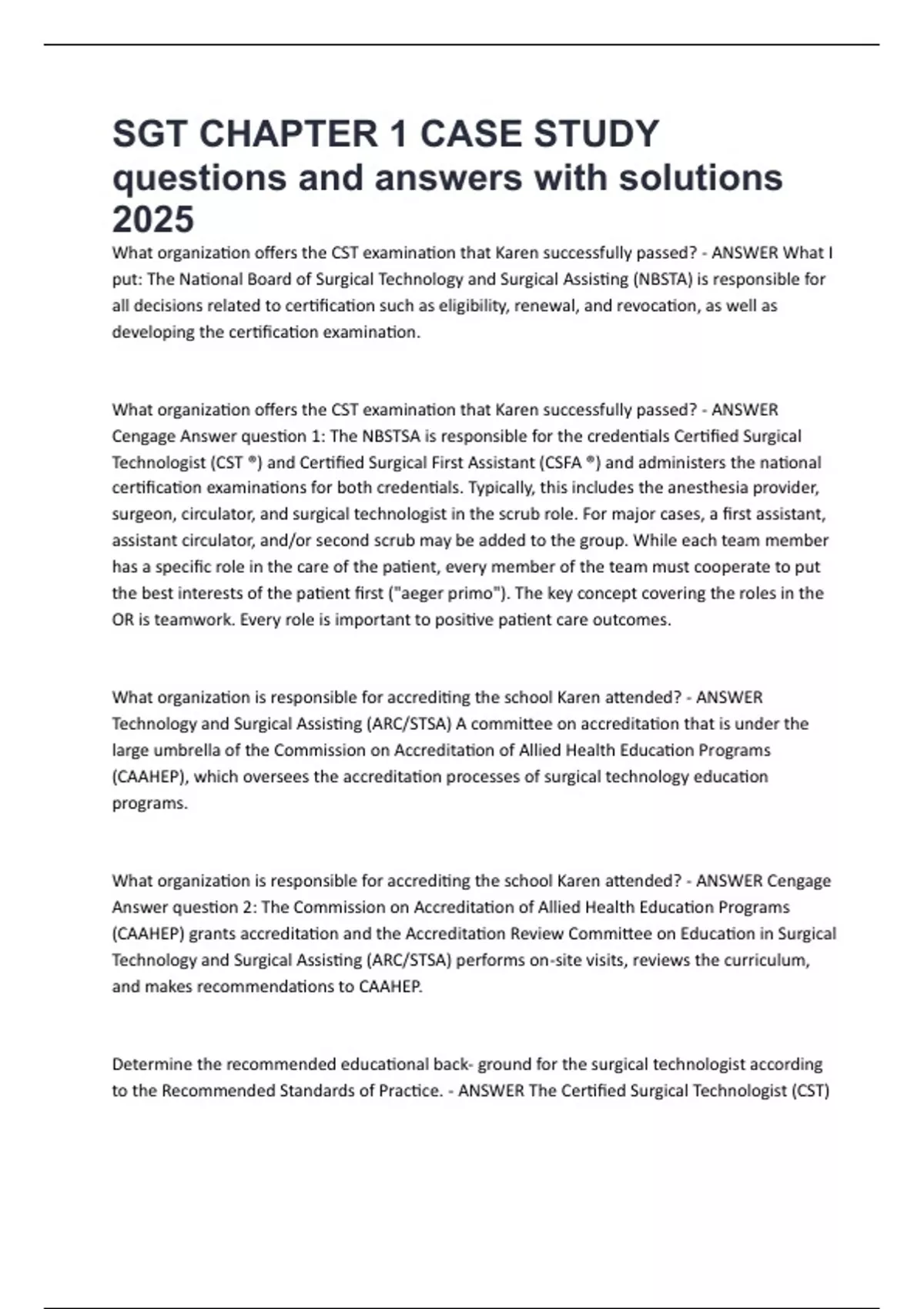 SGT CHAPTER 1 CASE STUDY questions and answers with solutions 2025 ...