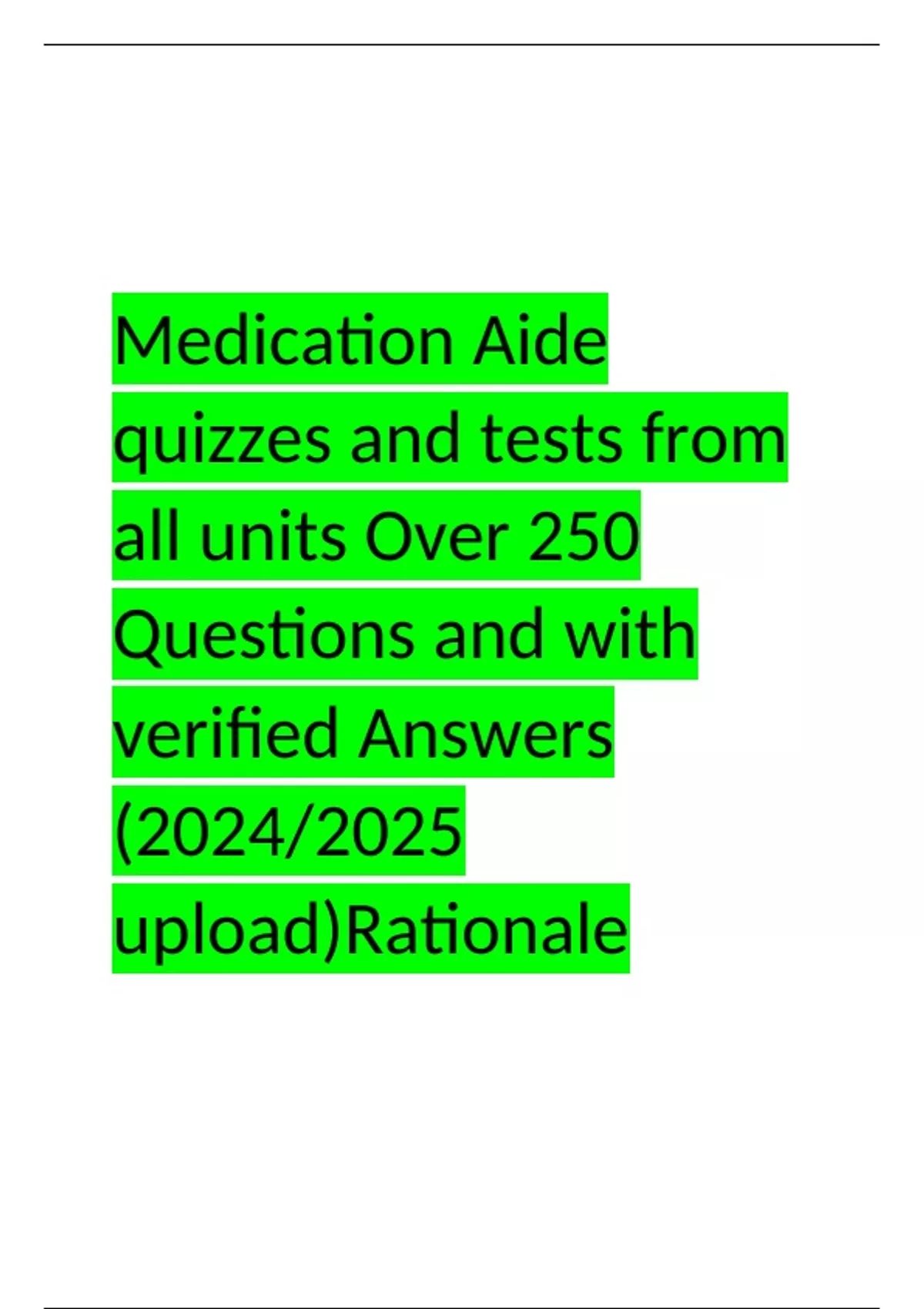 Medication Aide quizzes and tests from all units Over 250 Questions and ...