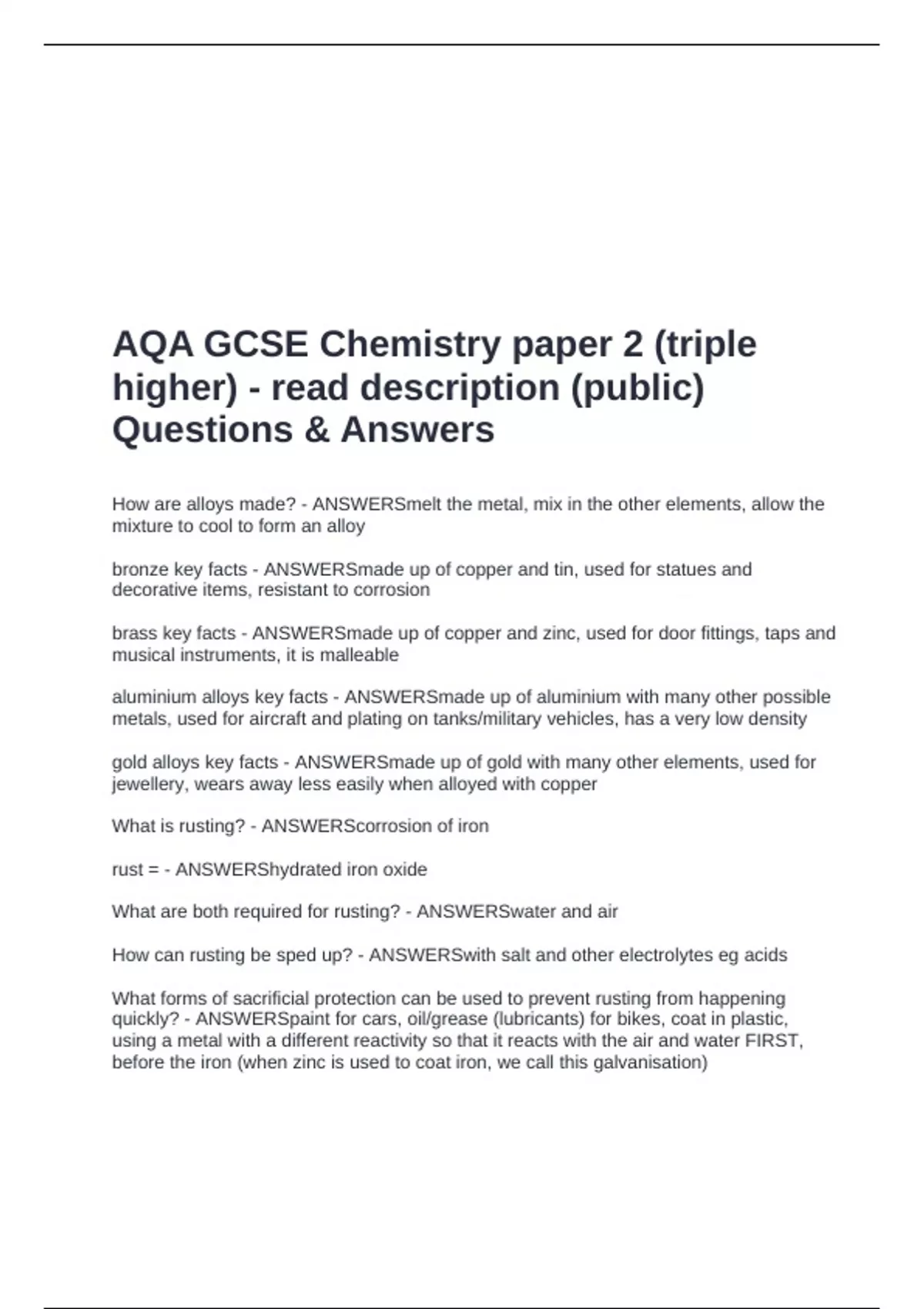 AQA GCSE Chemistry paper 2 (triple higher) - read description (public ...