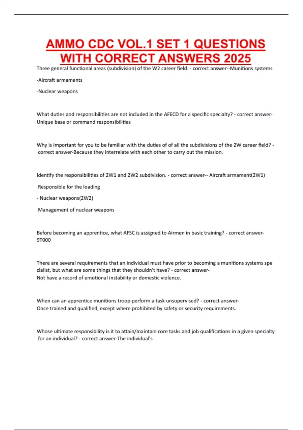 AMMO CDC VOL.1 SET 1 QUESTIONS WITH CORRECT ANSWERS 2025 - Ammo Cdc ...