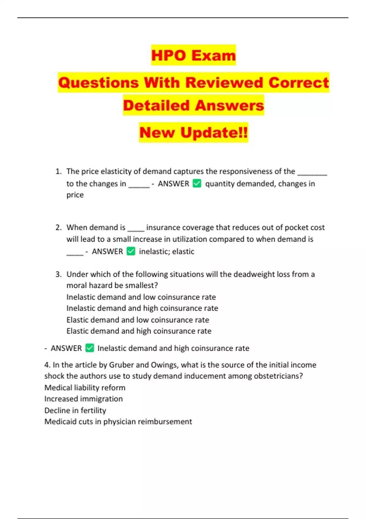 HPO Exam Questions With Reviewed Correct Detailed Answers New Update!! - HPO - Stuvia US
