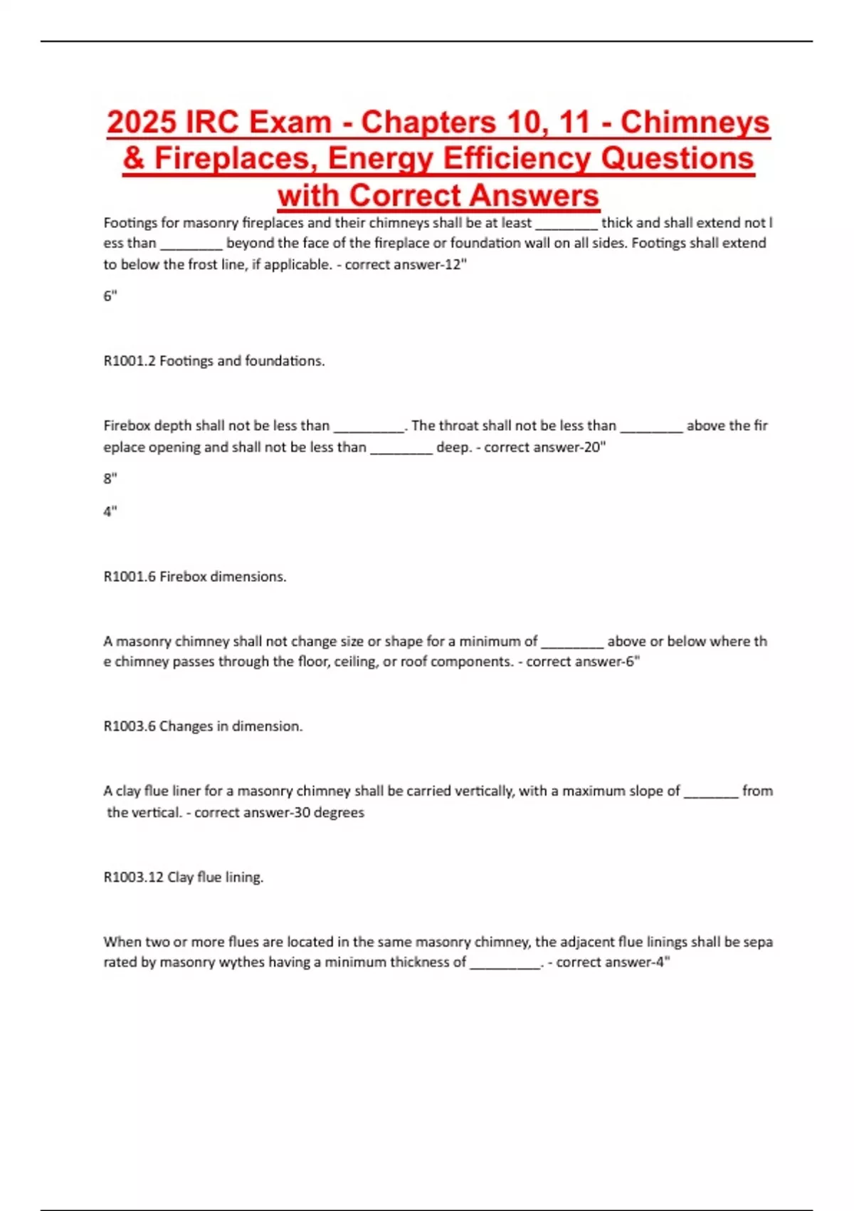 2025 IRC Exam: Chapters 10, 11 - Chimneys & Fireplaces, Energy ...