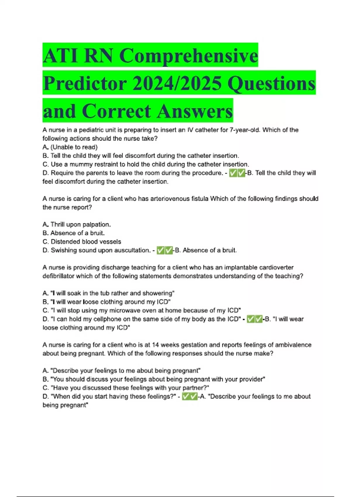 ATI RN Comprehensive Predictor (Latest 2024/ 2025 Update) Questions and ...